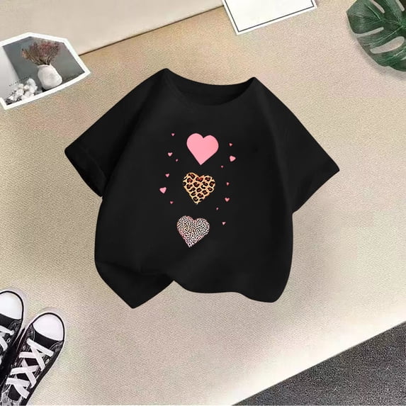 CAIVO Soft Lightweight Basic Short Sleeve Tops for Girls, Simple Heart ...