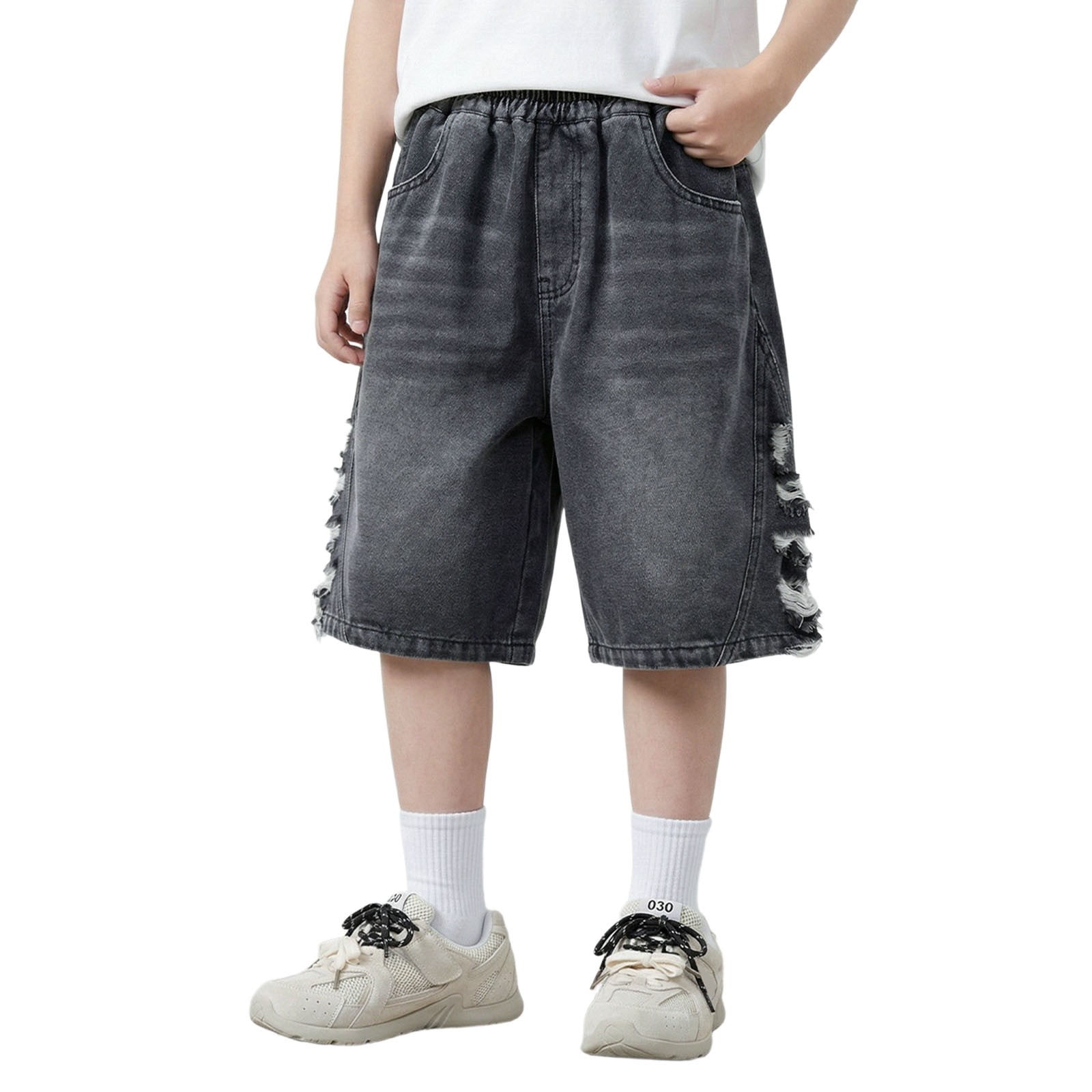 CAIVO Stylish Kids Denim Shorts Boys Distressed Lightweight Casual Knee ...