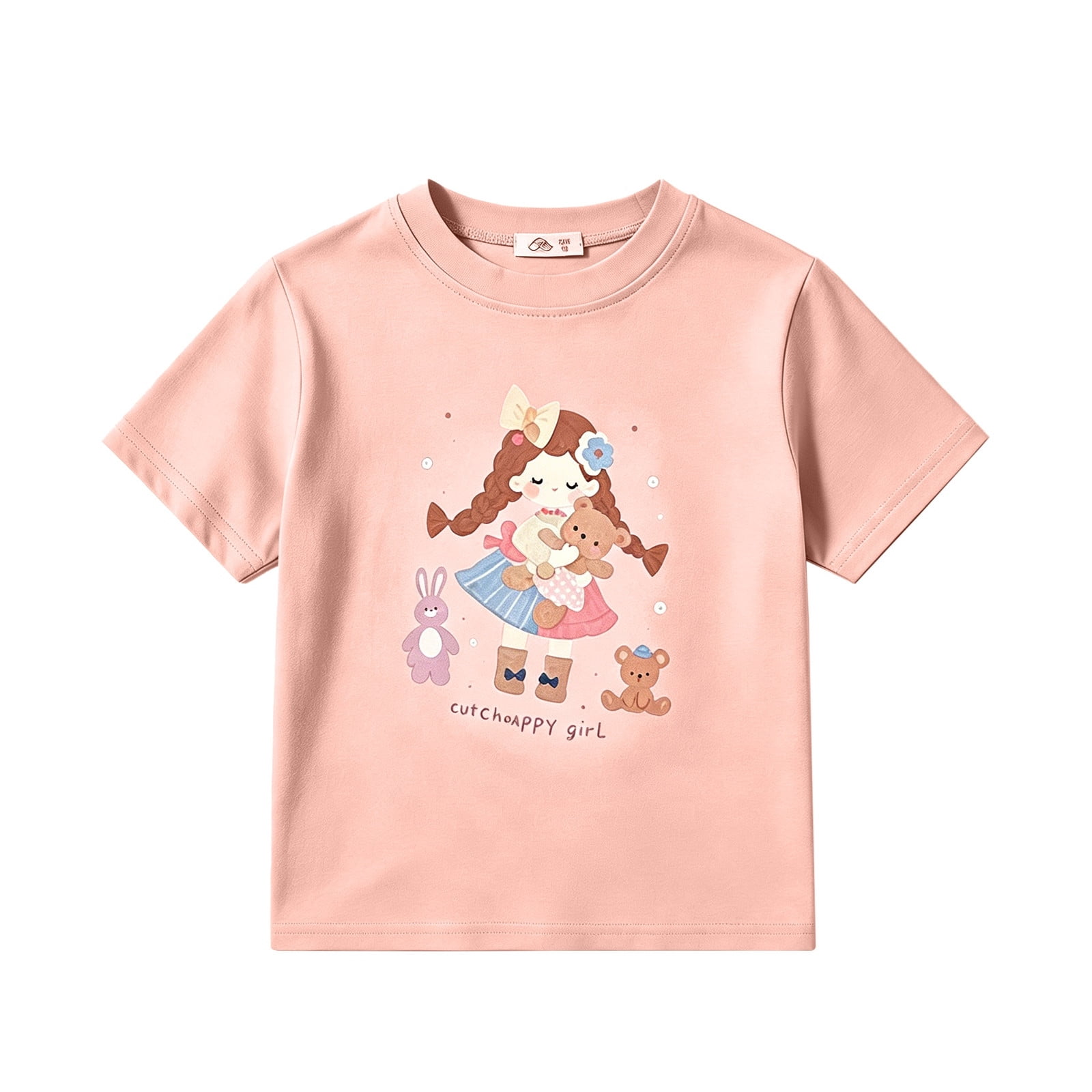 CAIVO T-Shirts Girls Short Sleeve T Shirts Cartoon Print Crew Neck ...