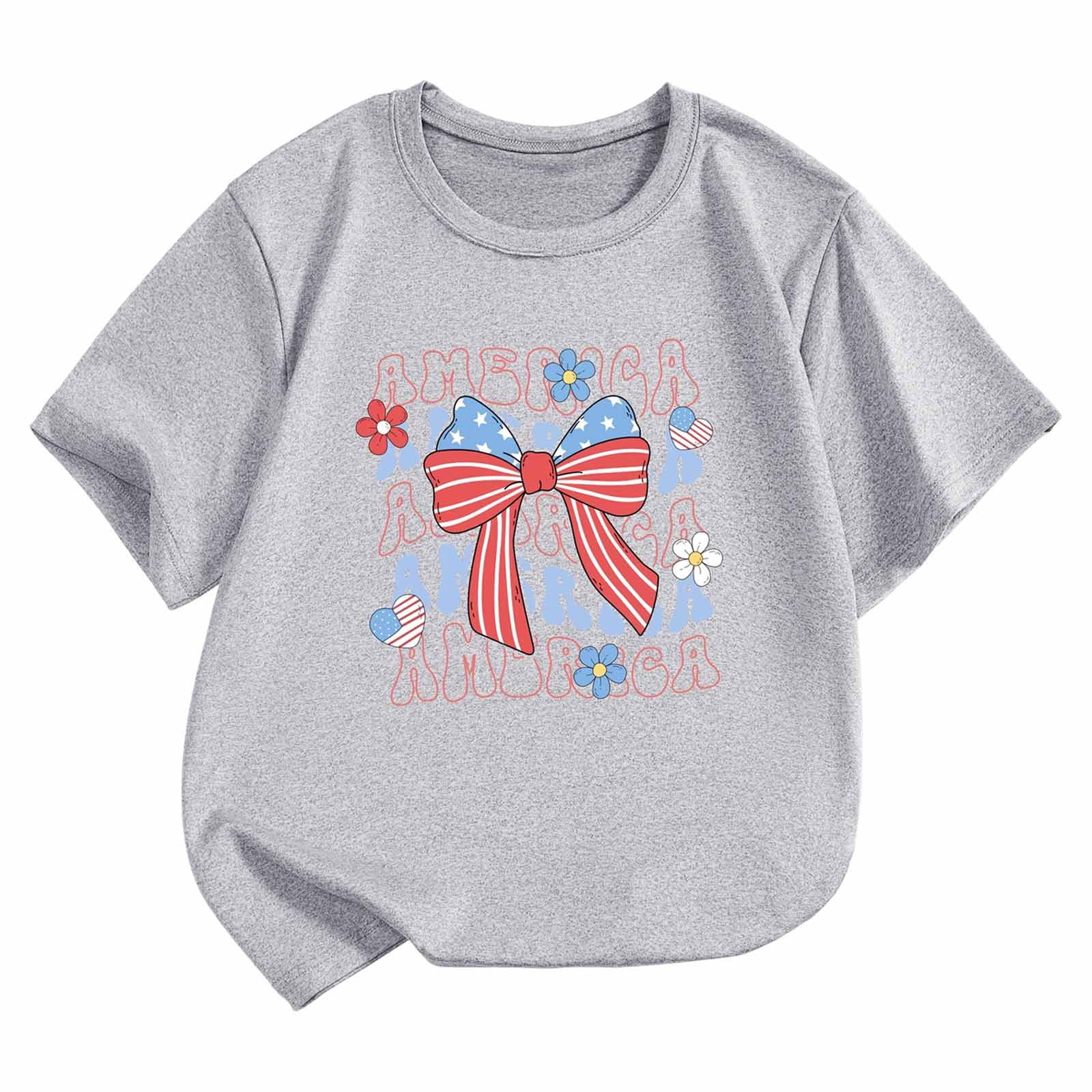 CAIVO T-Shirts Patriotic Print Girls T Shirt Soft Relaxed Fit Tops For ...