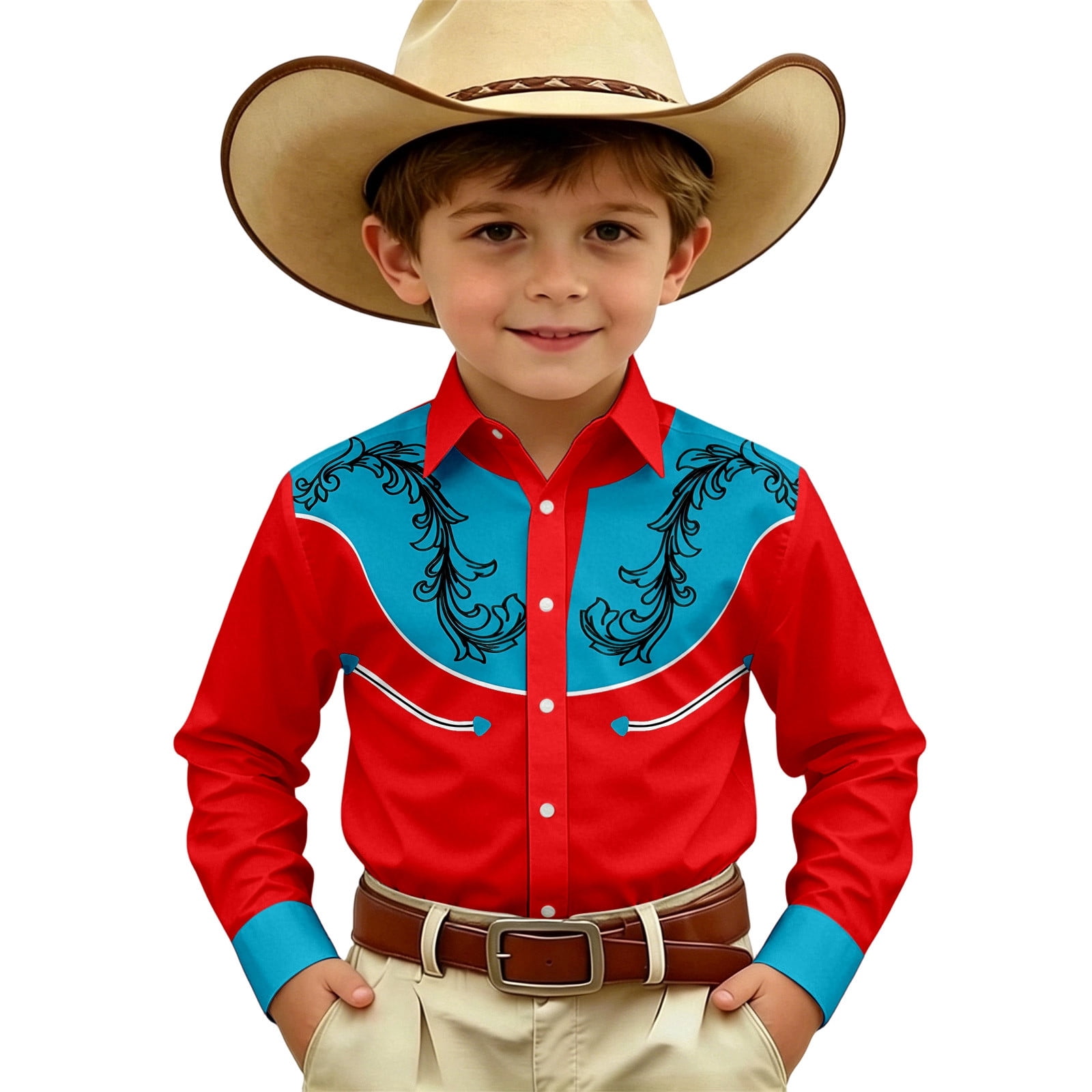 CAIVO Toddler Boys Long Sleeve Western Print Shirt Cowboy Style Tops ...