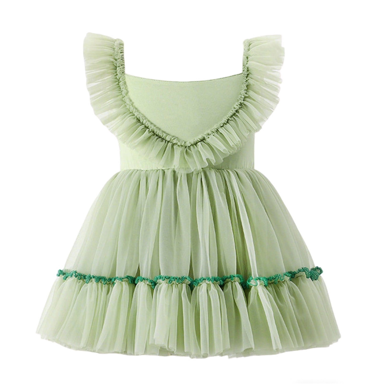 CAIVO Toddler Girls Dress Mesh Square Neck Sleeveless Ruffle Trim Solid ...