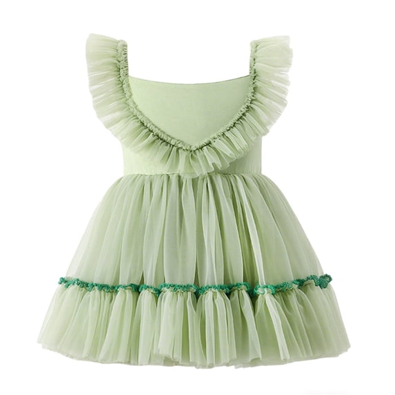 CAIVO Toddler Girls Dress Mesh Square Neck Sleeveless Ruffle Trim Solid ...