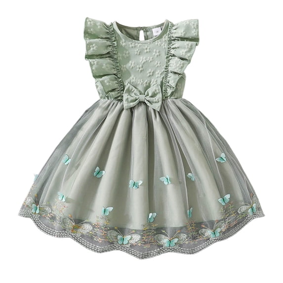 CAIVO Toddler Girls Dresses Summer A-Line Round Neck Ruffle Sleeve Mesh ...