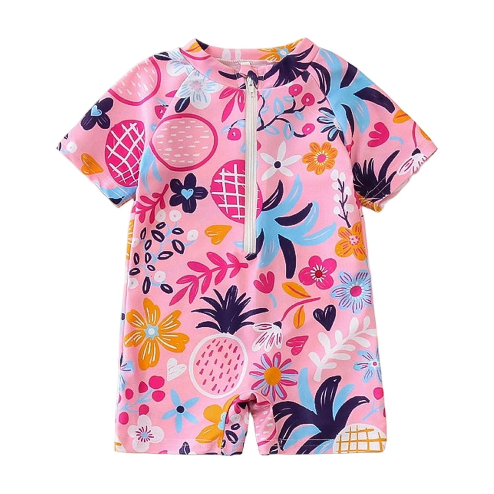 CAIVO Toddler Girls One-Piece Swimsuit Rash Guard Front Zip Tropical ...
