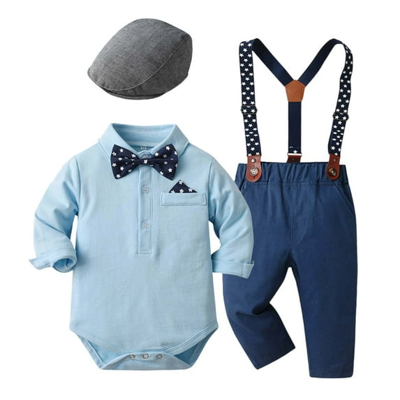 CAIVO Toddler O-Neck Boys Long Sleeve T Shirt Tops Suspenders Pants Child Solid Color Kids ...