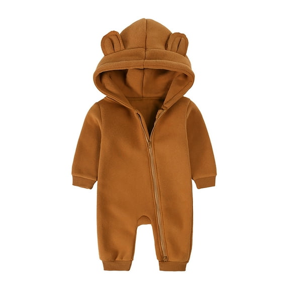 CAIVO Unisex Baby Boys Girls Long Sleeve Zipper Cartoon Bear Hooded Jumpsuits Warm O-Neck Romper ...
