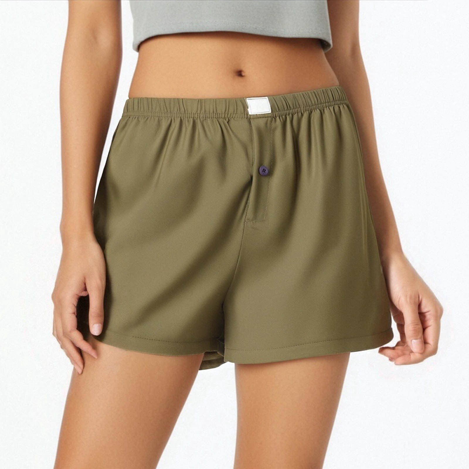 CAIVO Women Casual Solid Color Button Front Shorts High Waist ...