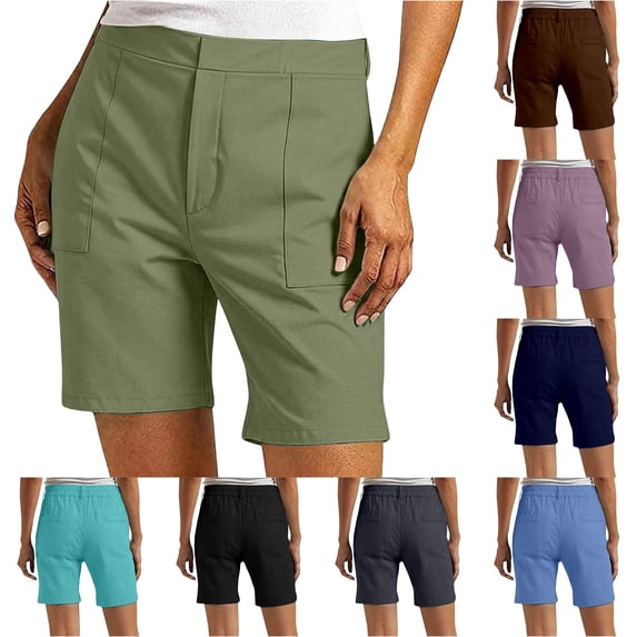 CAIVO Women Casual Summer Shorts With Pockets Comfortable Semi Elastic ...