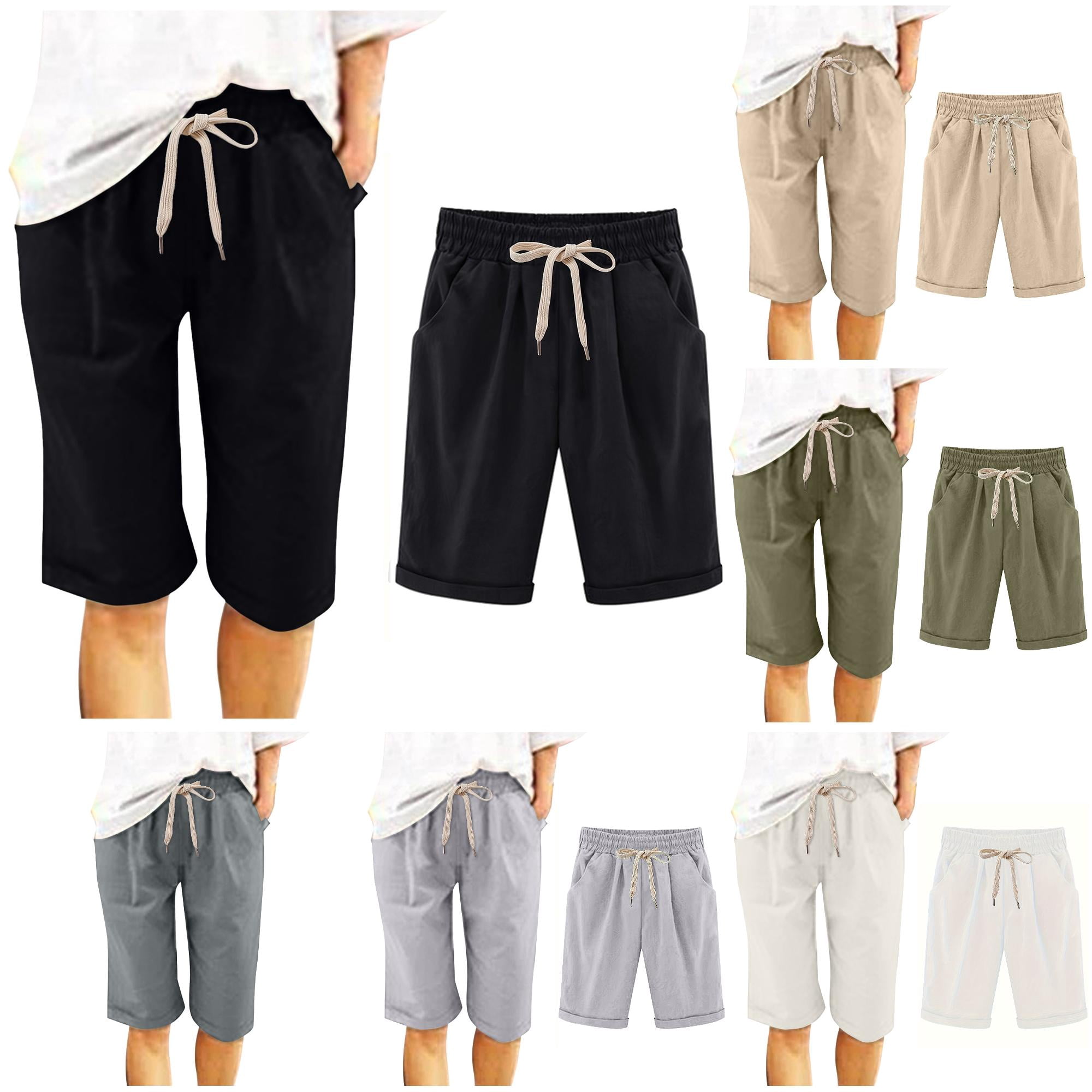 CAIVO Women Double Layered Pleats Hem Straight Leg Casual Shorts High ...