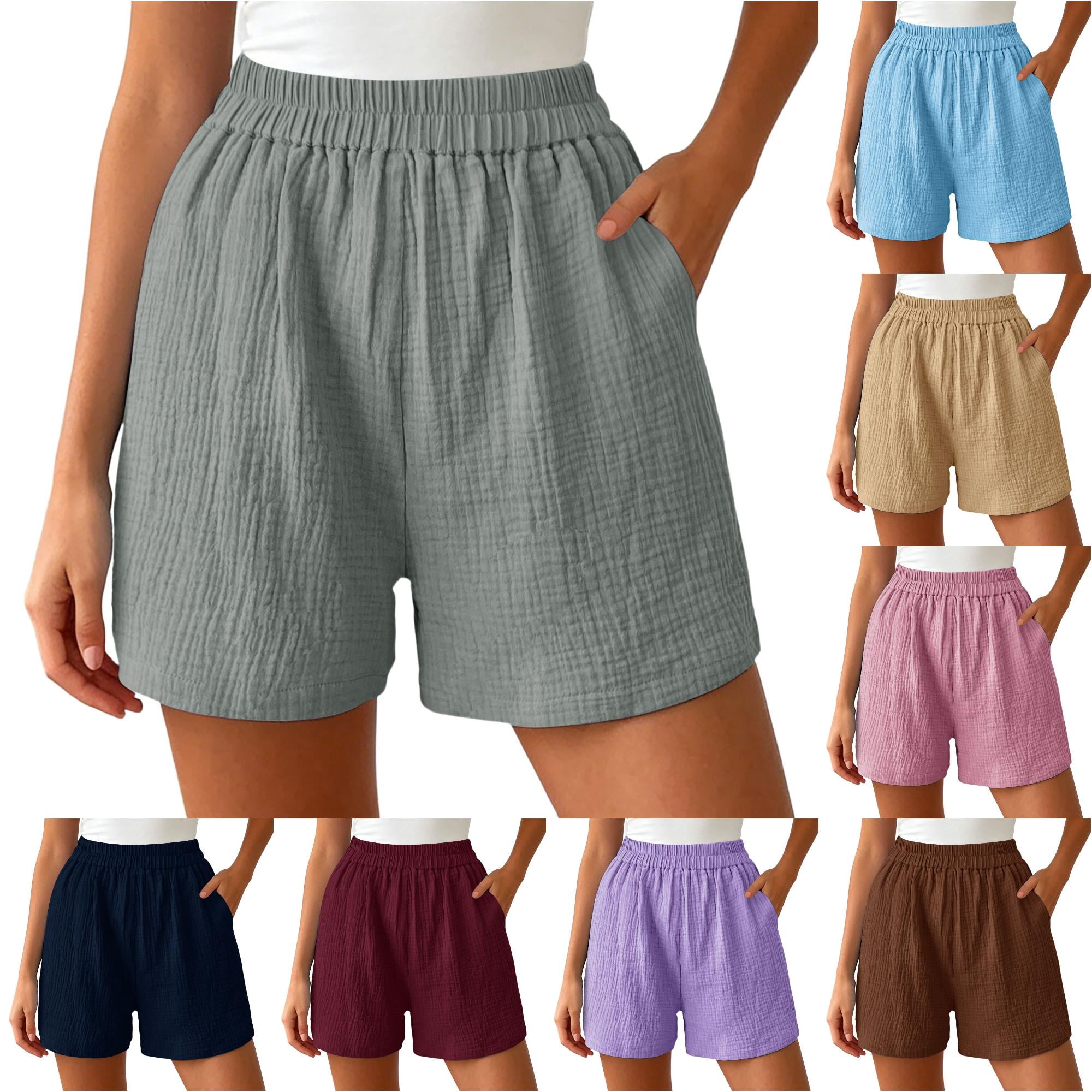 CAIVO Women Double Layered Pleats Straight Leg Casual Shorts High Waist ...