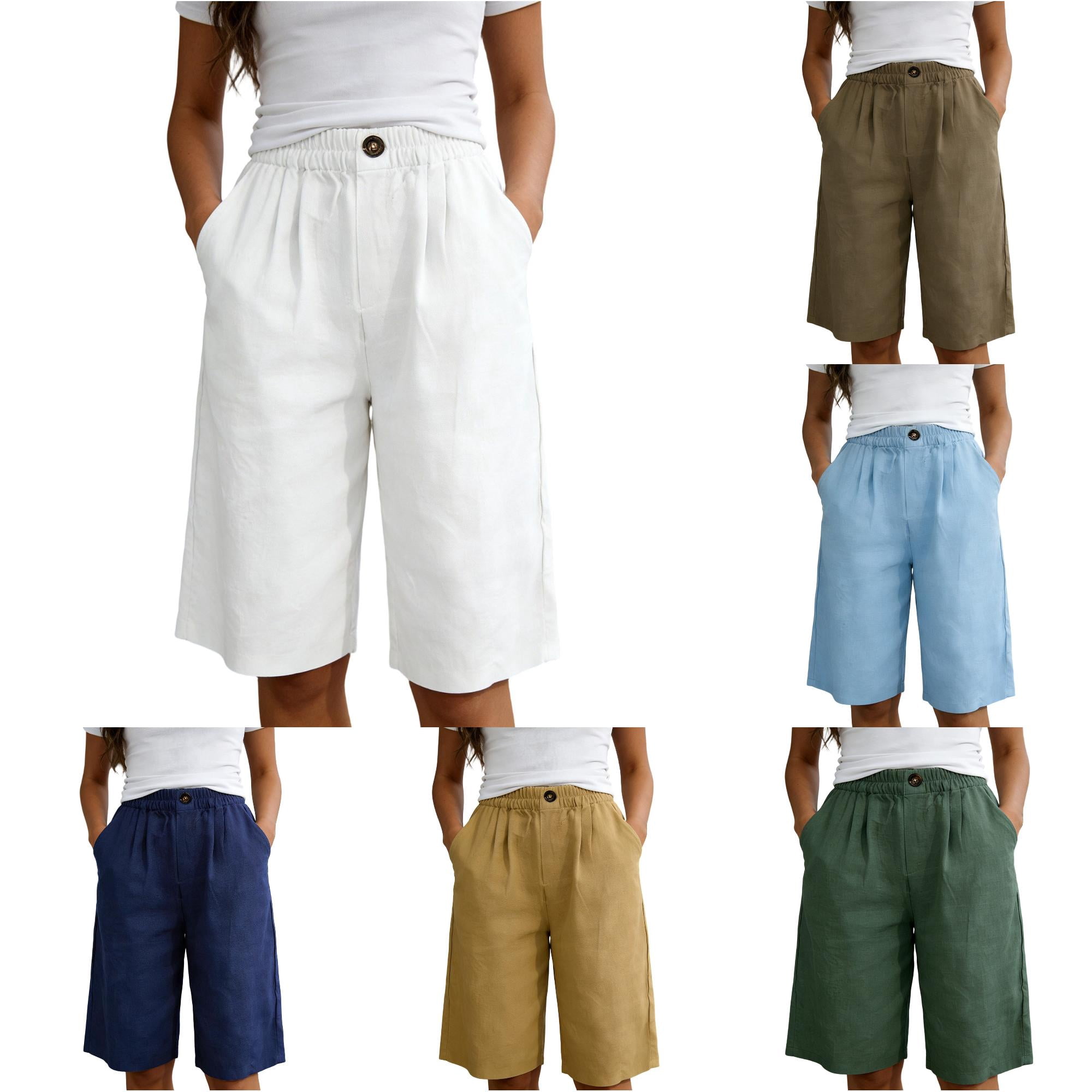 CAIVO Women Elastic Solid Color Shorts Button Down Half Shorts With ...