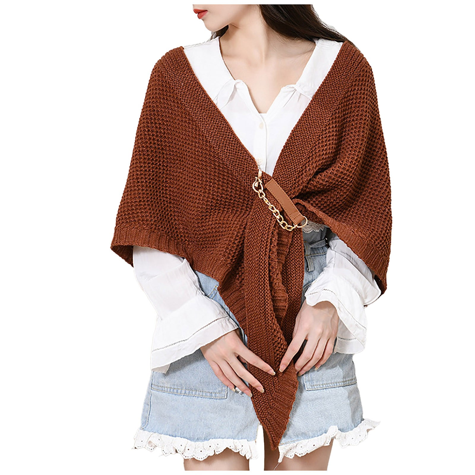 CAIVO Women Fashion Solid Color Hollow Out Leather Buckle Big Triangle ...