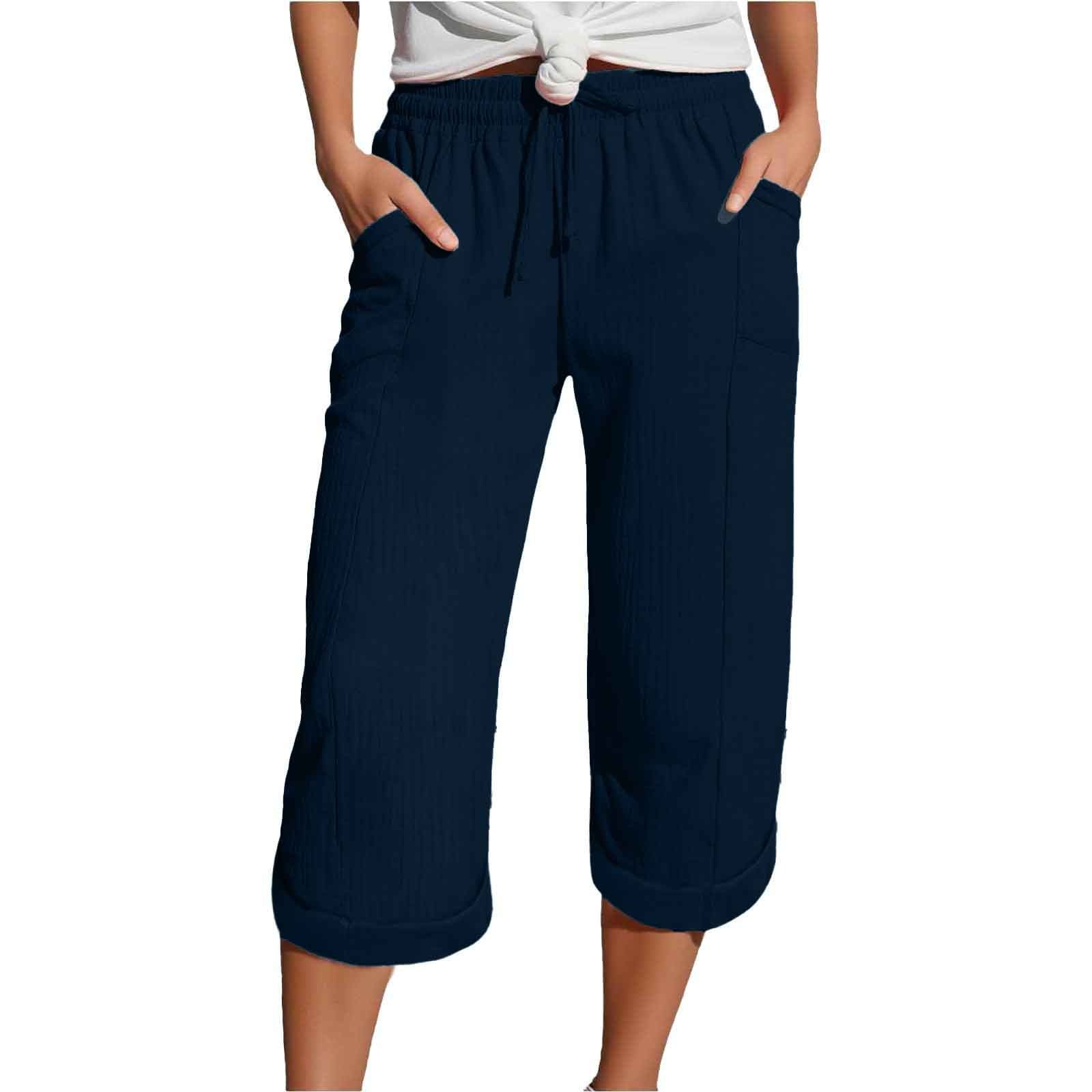 CAIVO Women Fashion Straight Leg Casual Pants Slacks Trousers Calf ...