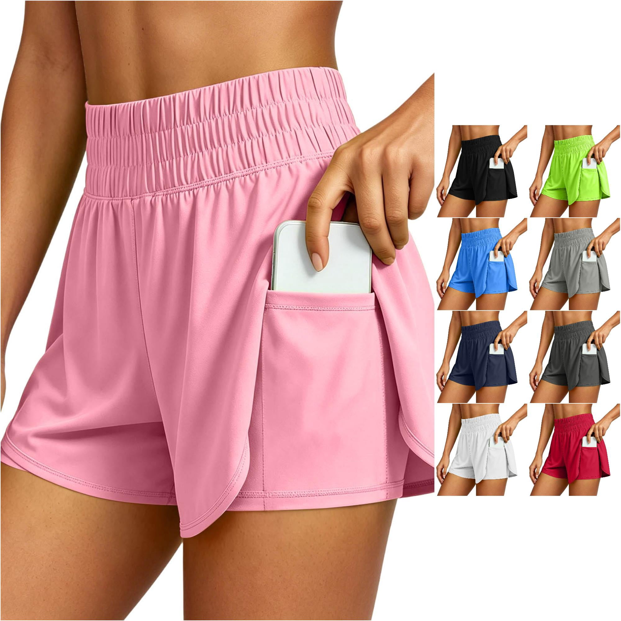CAIVO Women High Waisted Yoga Shorts For Running Gym Shorts With Built ...