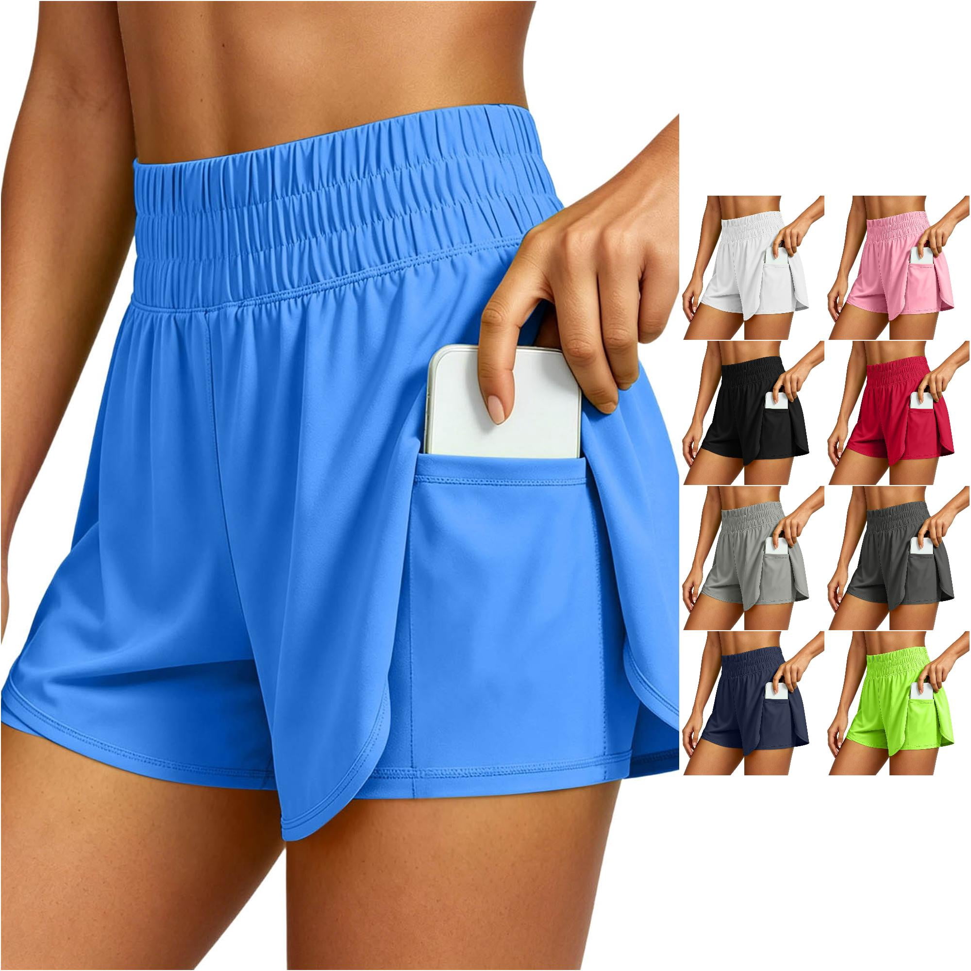 CAIVO Women High Waisted Yoga Shorts For Running Gym Shorts With Built ...