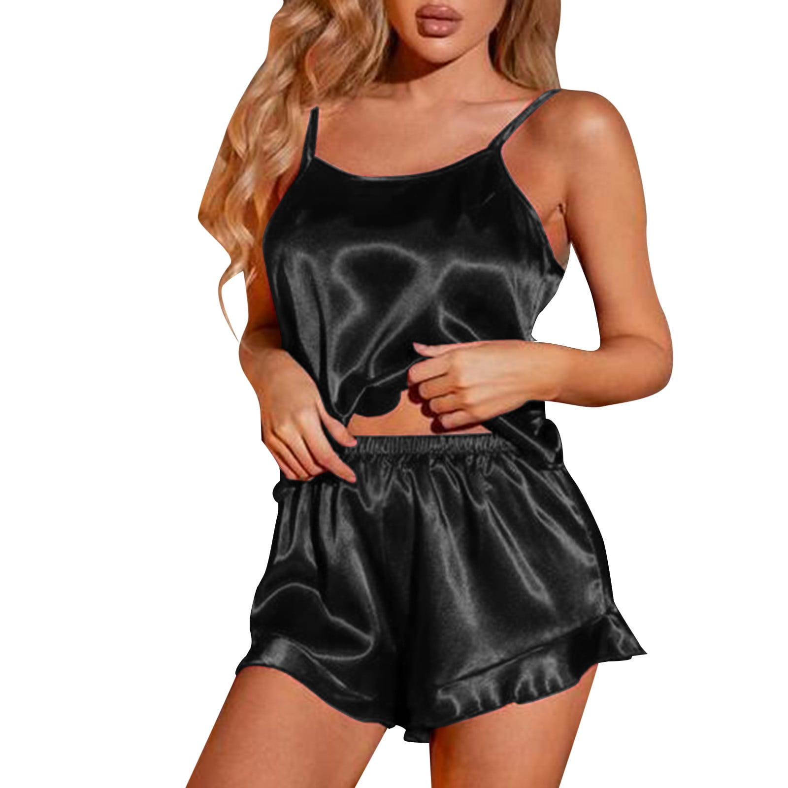 CAIVO Women Homewear Sling Backless Hollow Split Pajamas Two Piece Home ...