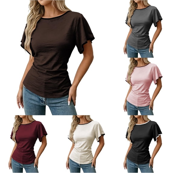 CAIVO Women Off Shoulder With Flounce Sleeves Contrast Binding Design ...