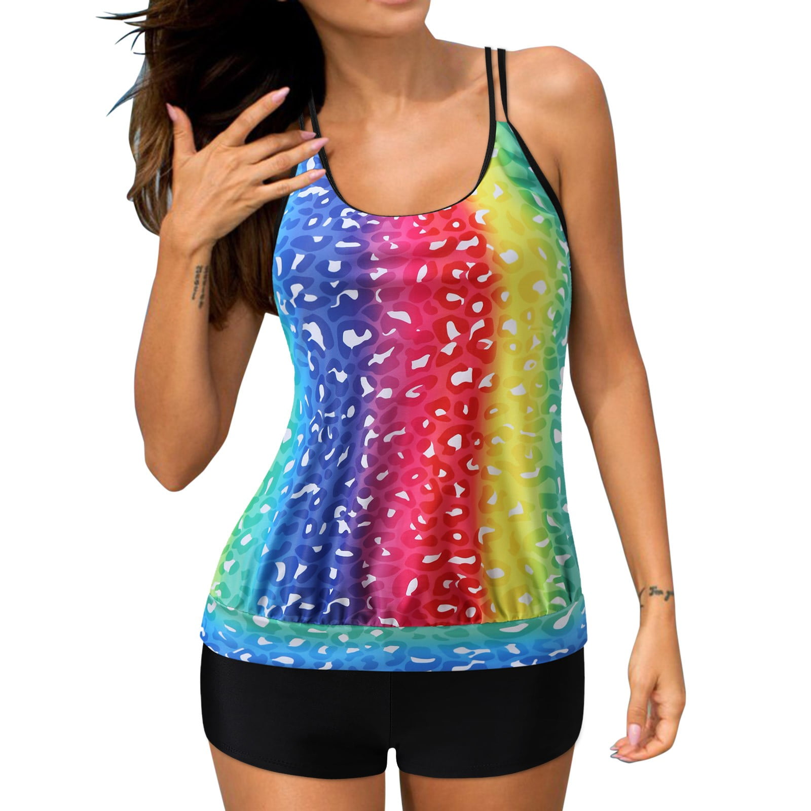 CAIVO Women Plus Size Bikini Swimwear Tankini Tie Dye Print Bikini Set ...