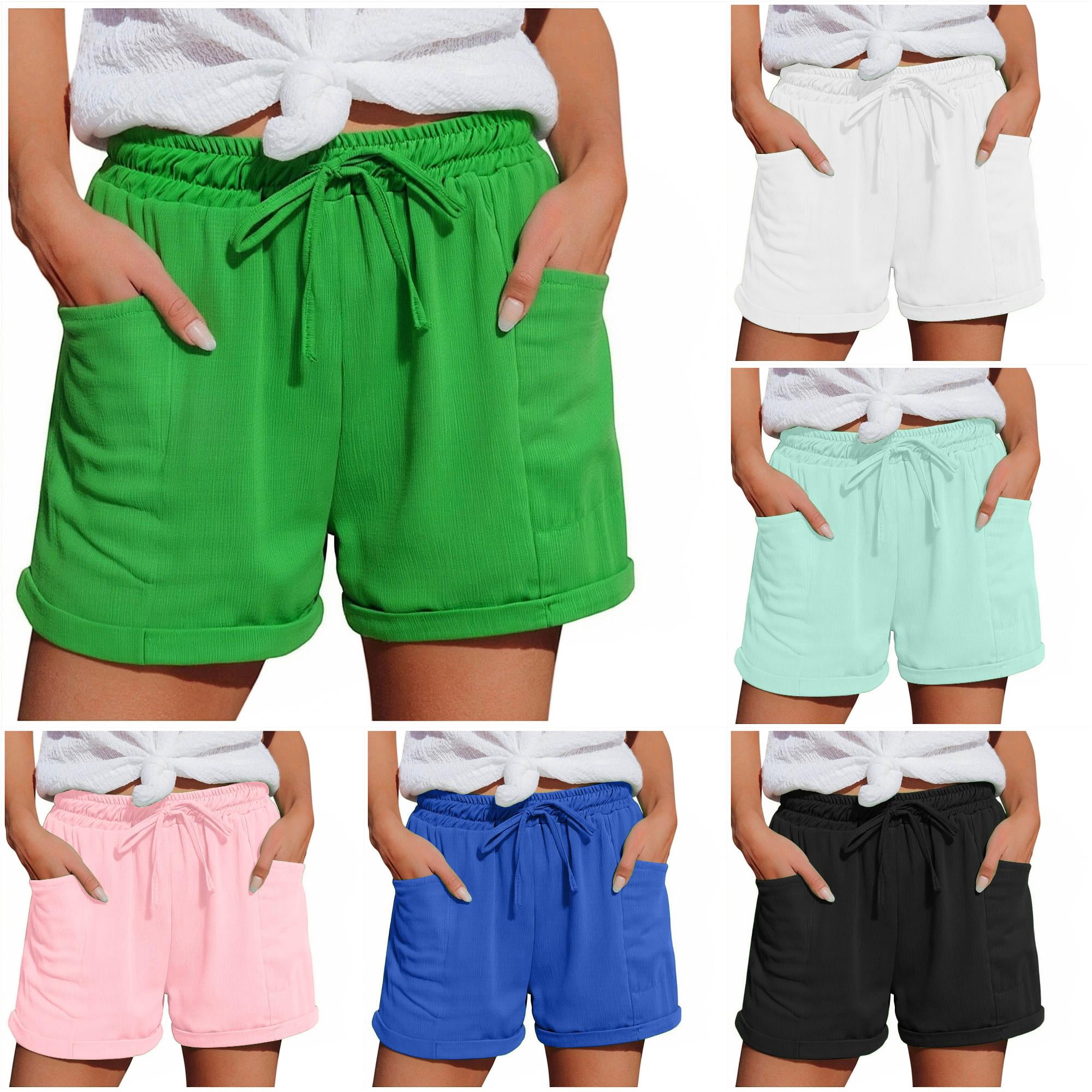 CAIVO Women Plus Size’s Casual Elastic Waist Shorts With Pockets And ...