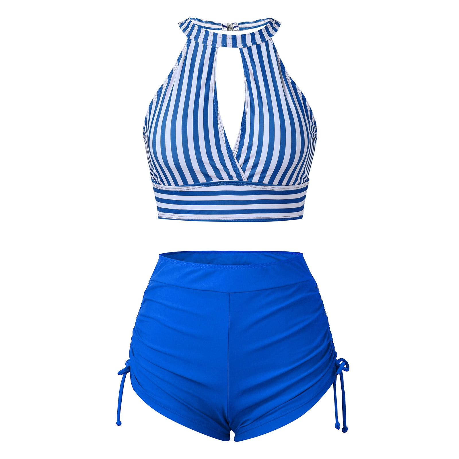CAIVO Women Sexy Hollow Out Striped Prints Lacing Backless Swimwear ...