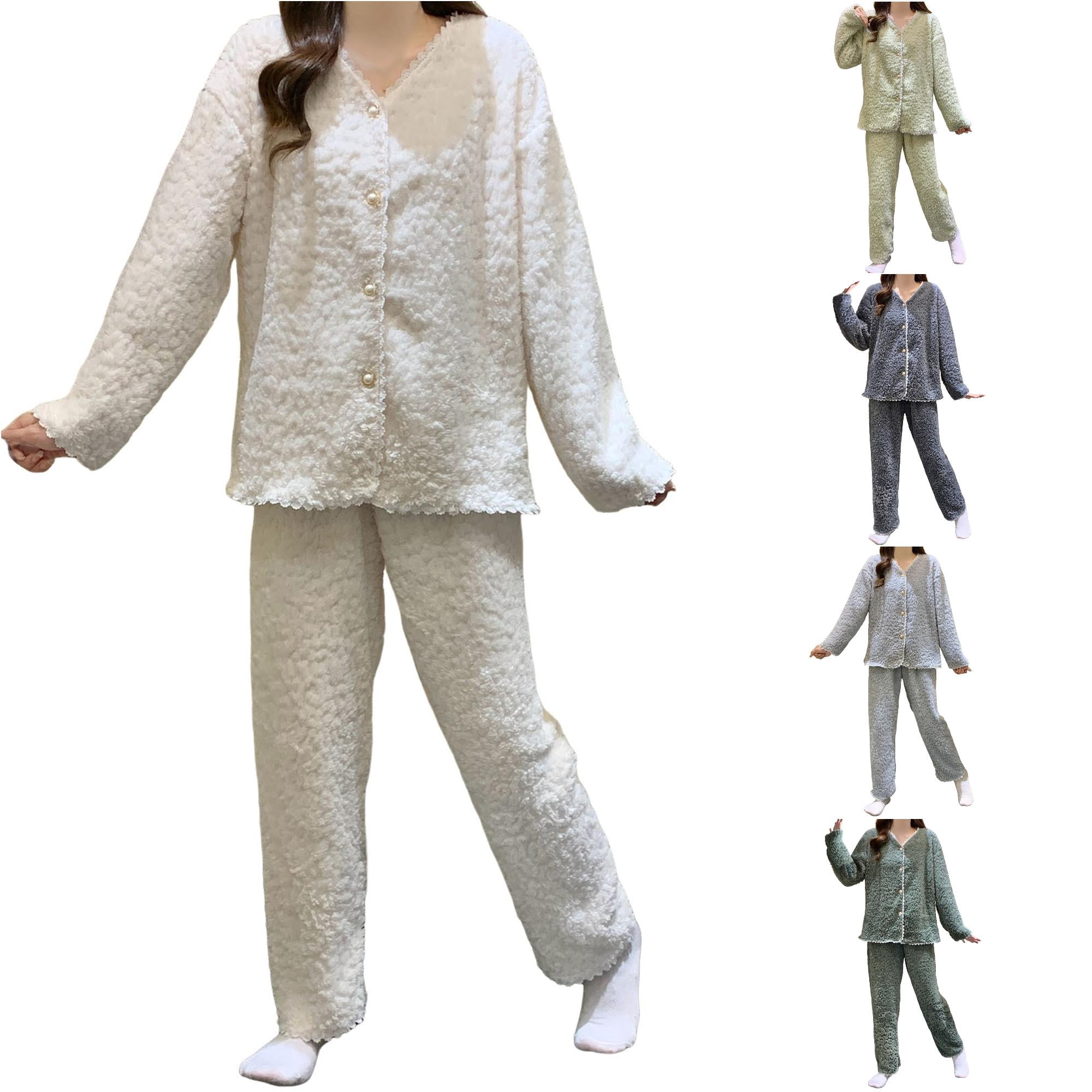 CAIVO Women Soft Winter Flannel Tops Pants Pajama For Cozy Long Sleeve ...