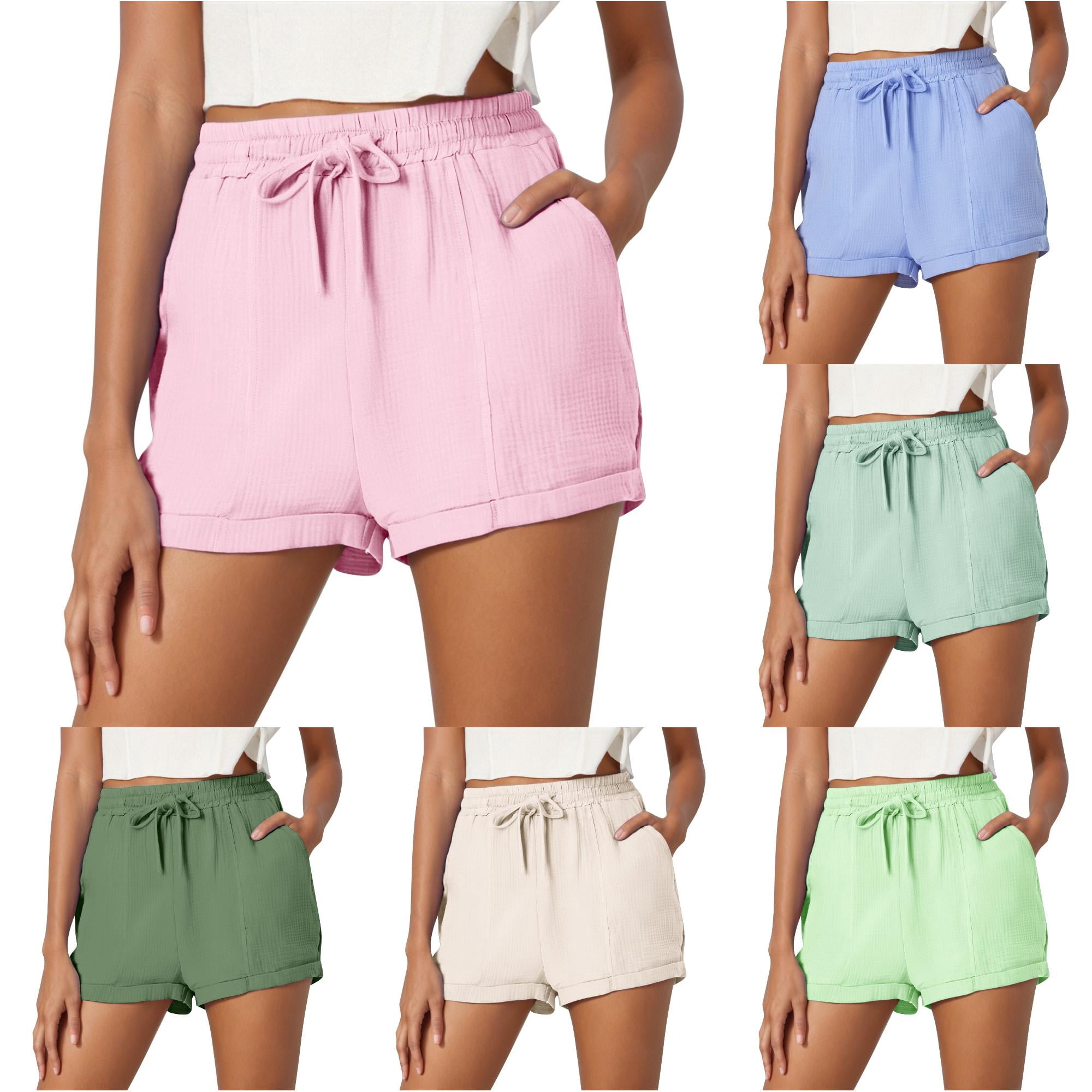 CAIVO Women Solid Color Casual Drawstring Pocket Shorts Stylish Plain ...