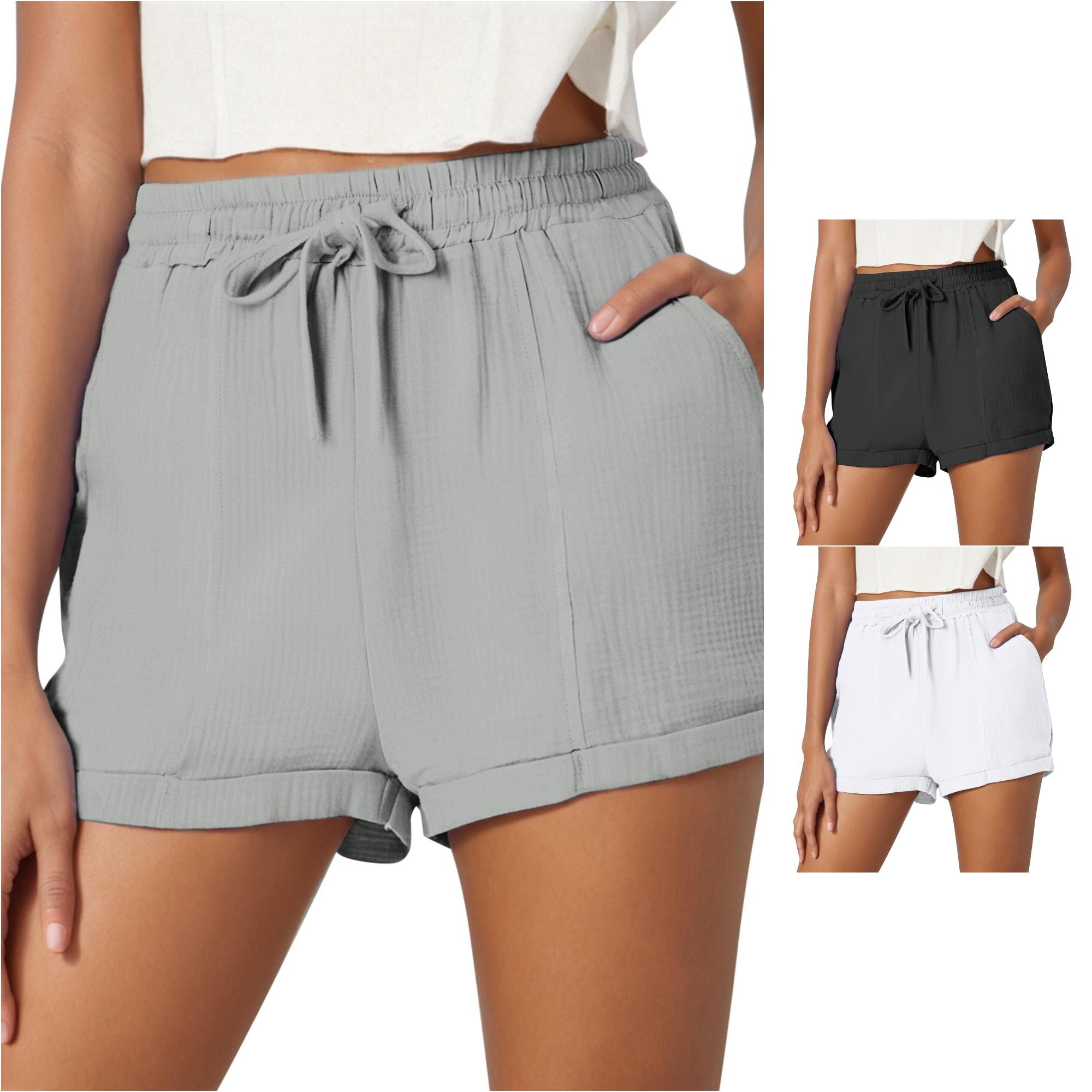 CAIVO Women Solid Color Casual Drawstring Pocket Shorts Stylish Plain ...