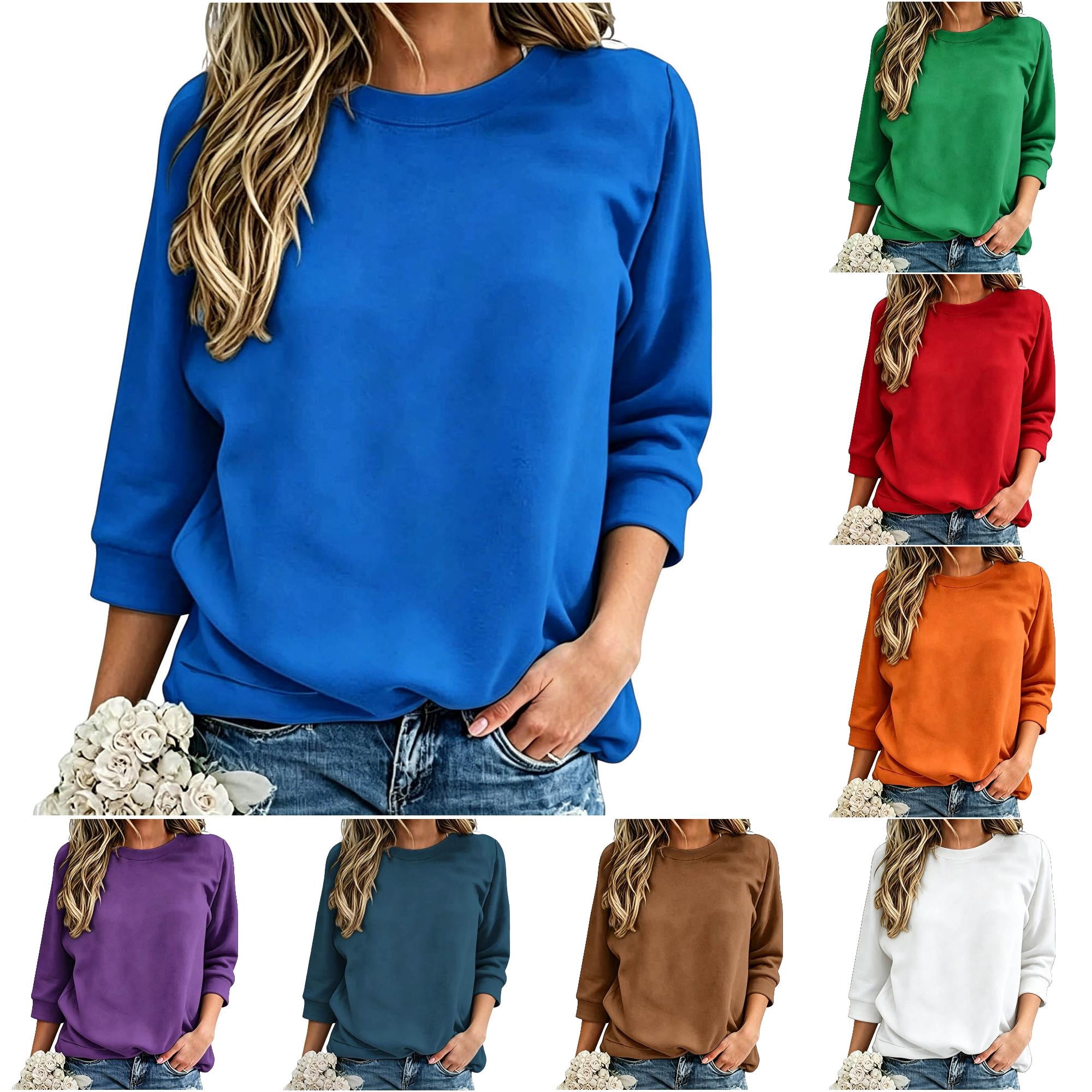 CAIVO Women Solid Color Loose Fit 3/4 Sleeve Sweatshirt For Autumn ...