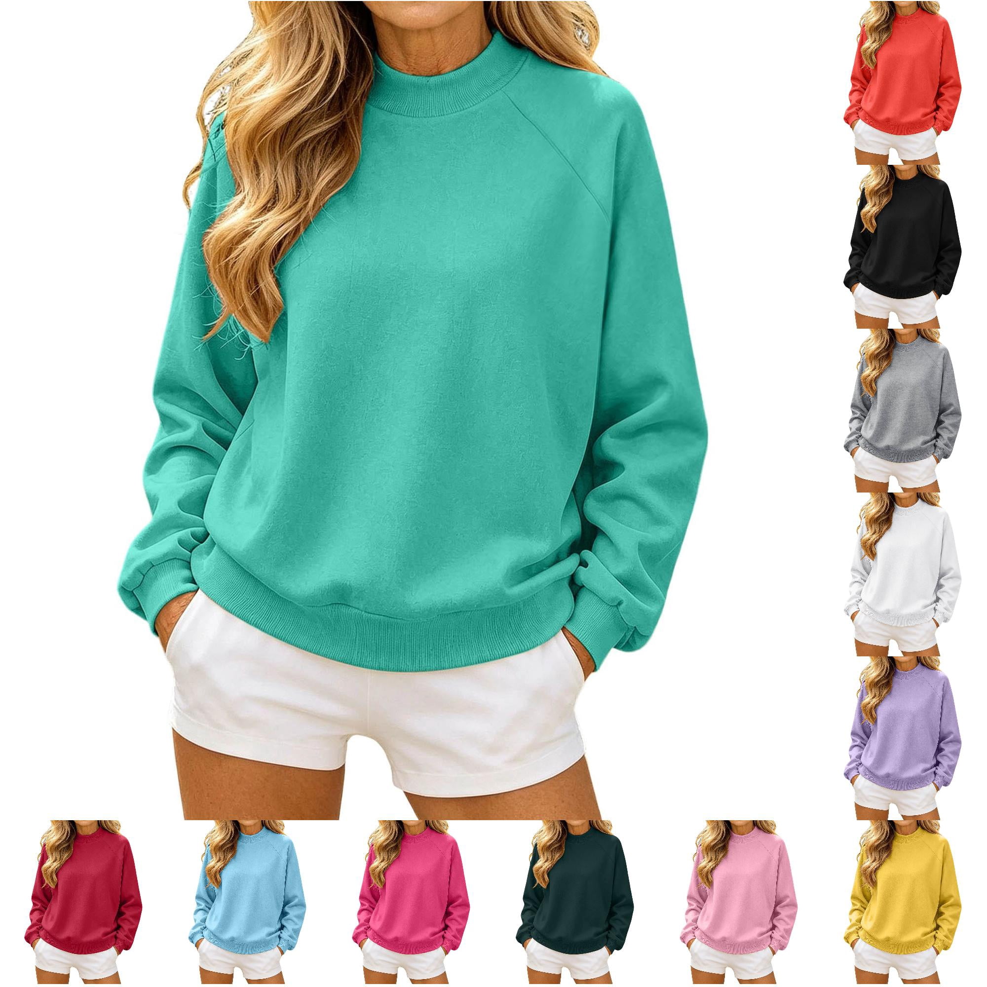 CAIVO Women Solid Color Mock Neck Sweatshirt Raglan Sleeve Loose Fit ...