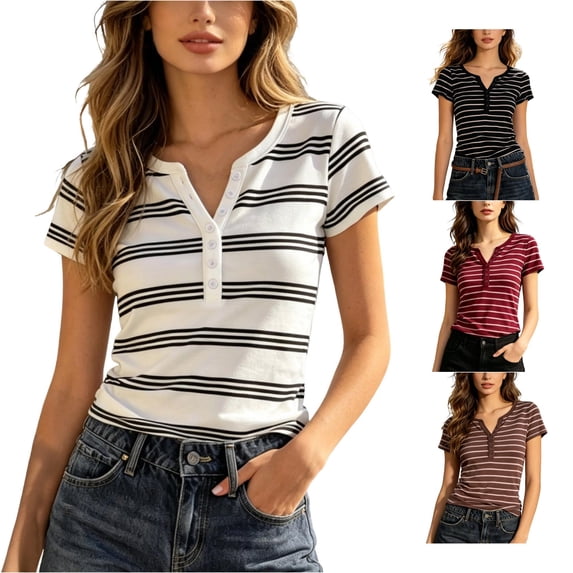 CAIVO Women Shirts Casual Stylish Short Sleeve Tee With Half Button ...