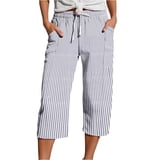 CAIVO Women Summer Capri Pants Fashion Striped Print Button Casual ...