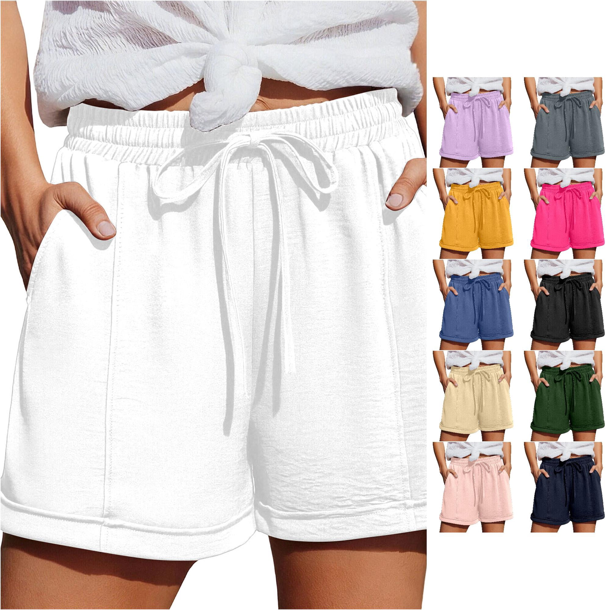 CAIVO Women Summer Casual Loose Fit Shorts Elastic Waistband Solid ...