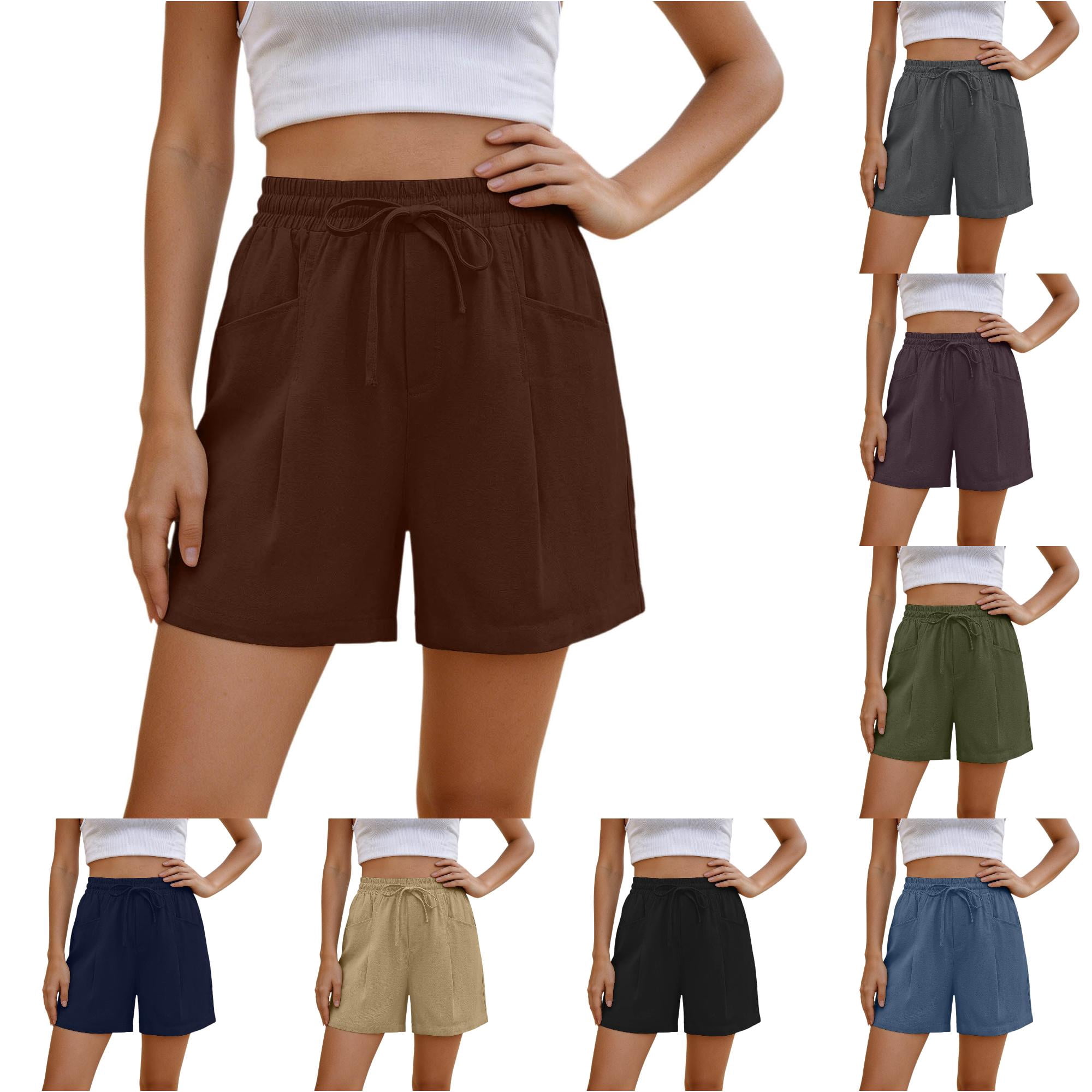 CAIVO Women Summer Casual Shorts High Mid Rise Elastic Waist With Loose ...
