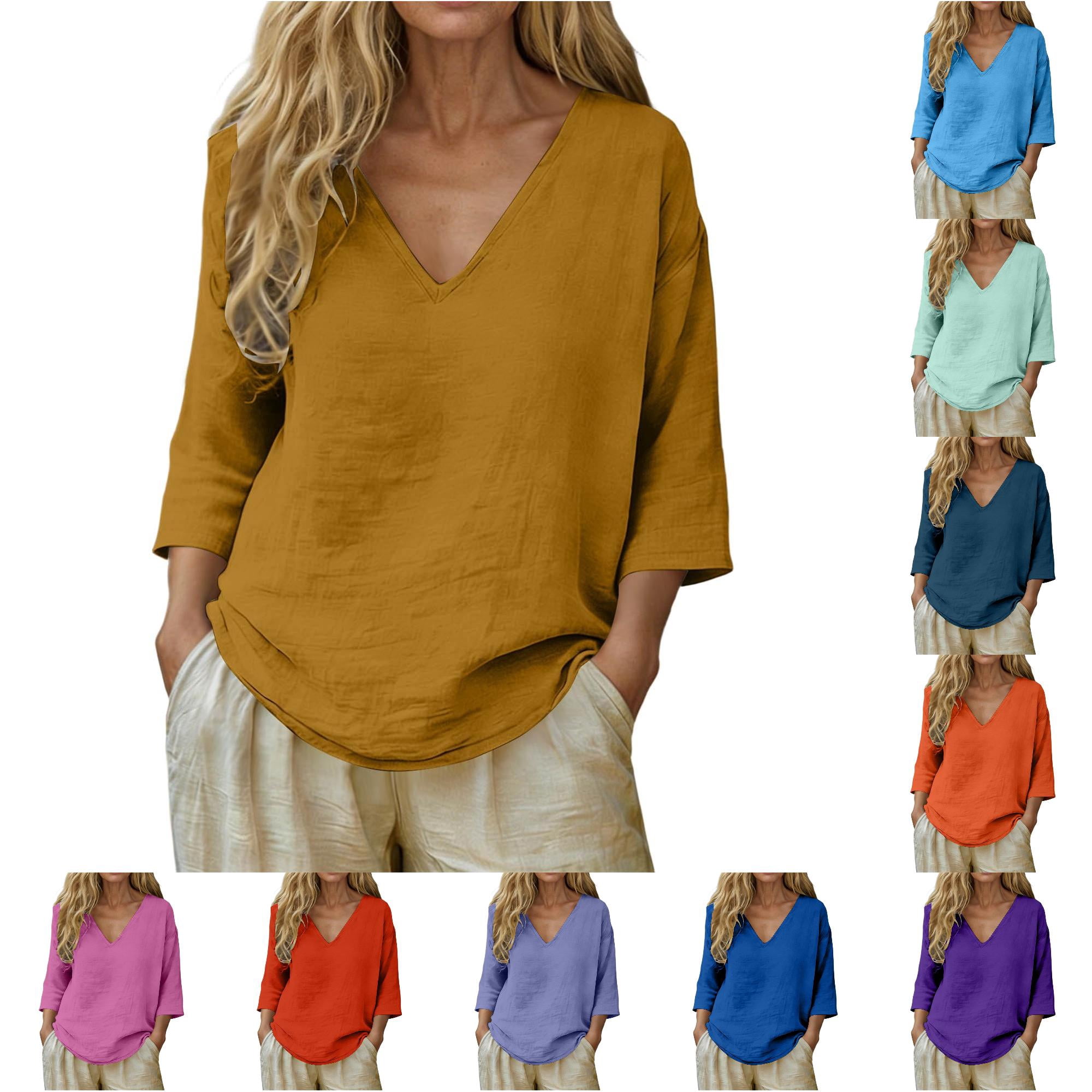 CAIVO Women Blouses Dressy Casual Summer Tunic 3/4 Sleeve Shirts Beach ...