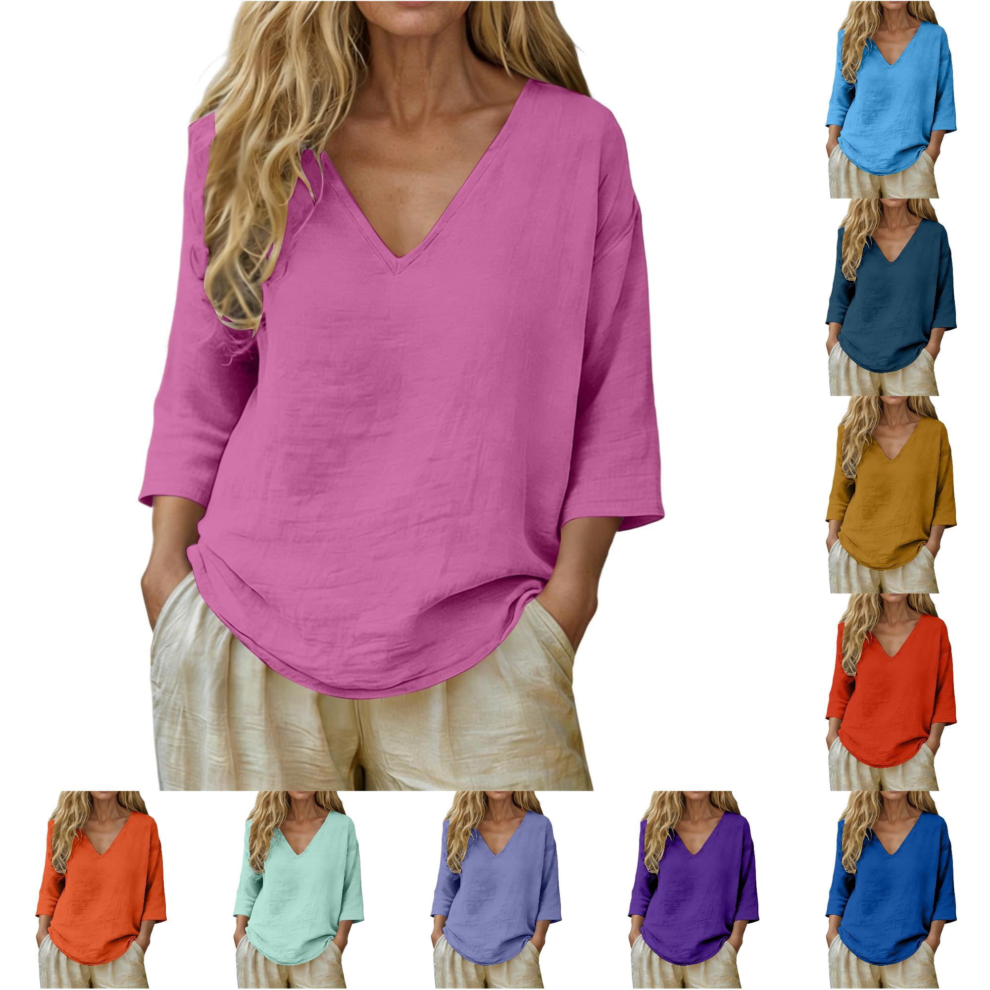 CAIVO Women Summer Casual Tunic Blouse 3/4 Sleeve Shirts Beach Tees V ...
