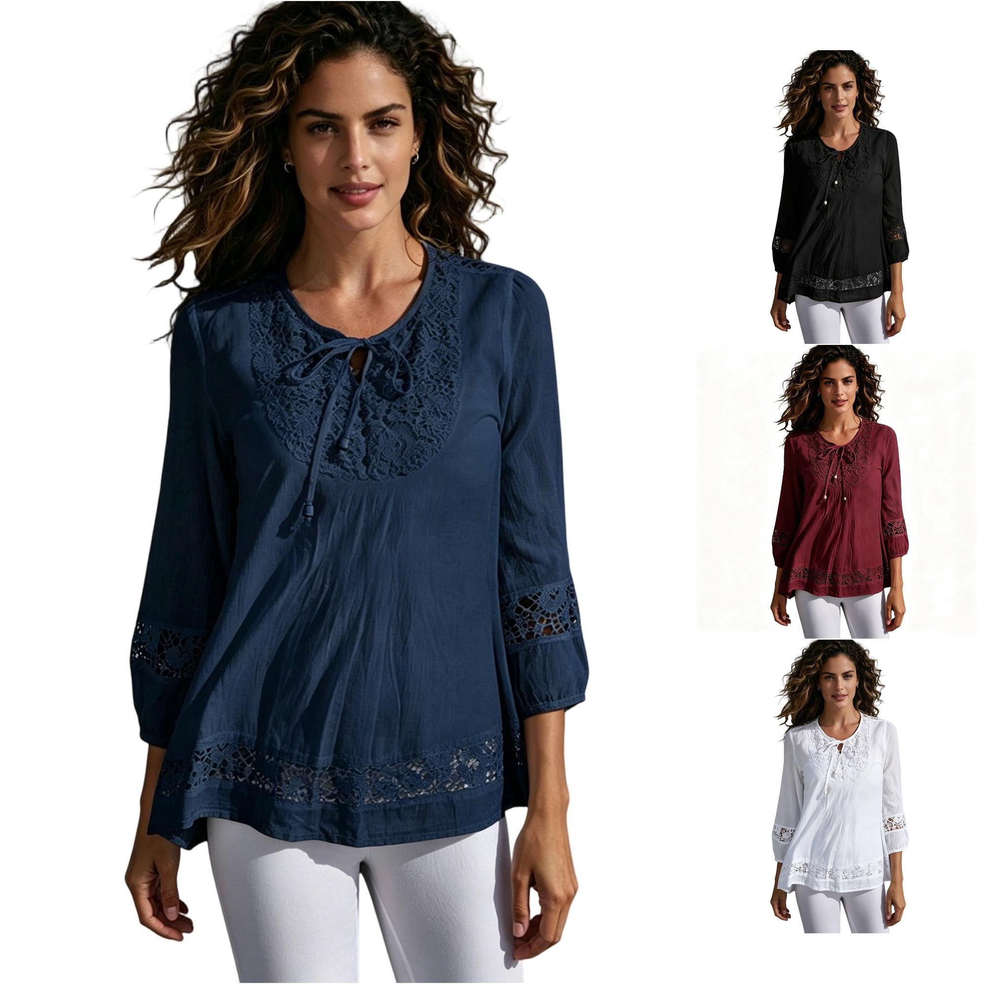 CAIVO Women Blouses Dressy Casual Summer Fashion Lace Patchwork Elegant ...