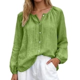 CAIVO Women Summer Shirt Puff Sleeve Blend Sun Blouse Casual O-Neck ...