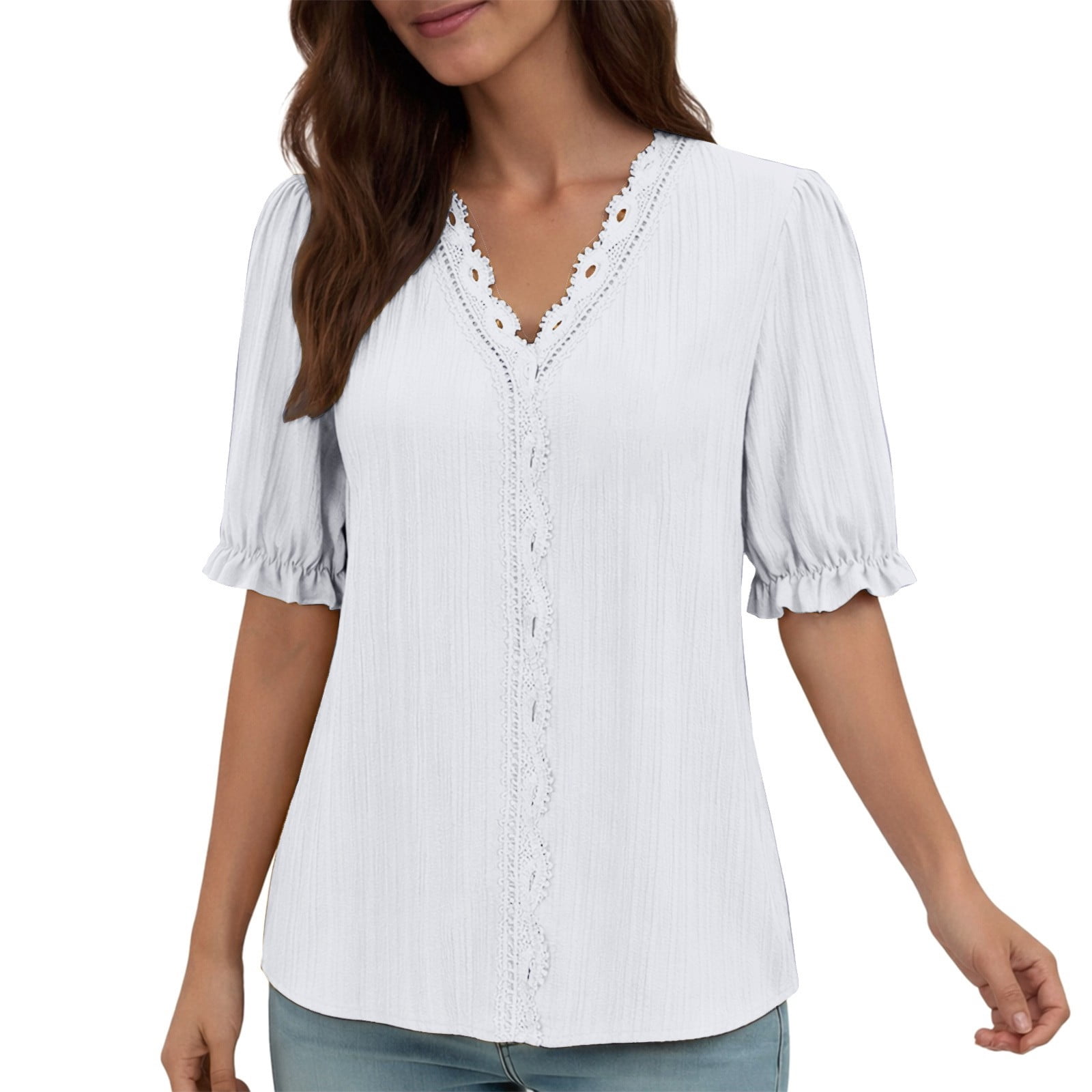 CAIVO Women Summer Short Sleeve Shirt Fashion Hollow Out Blouse With ...