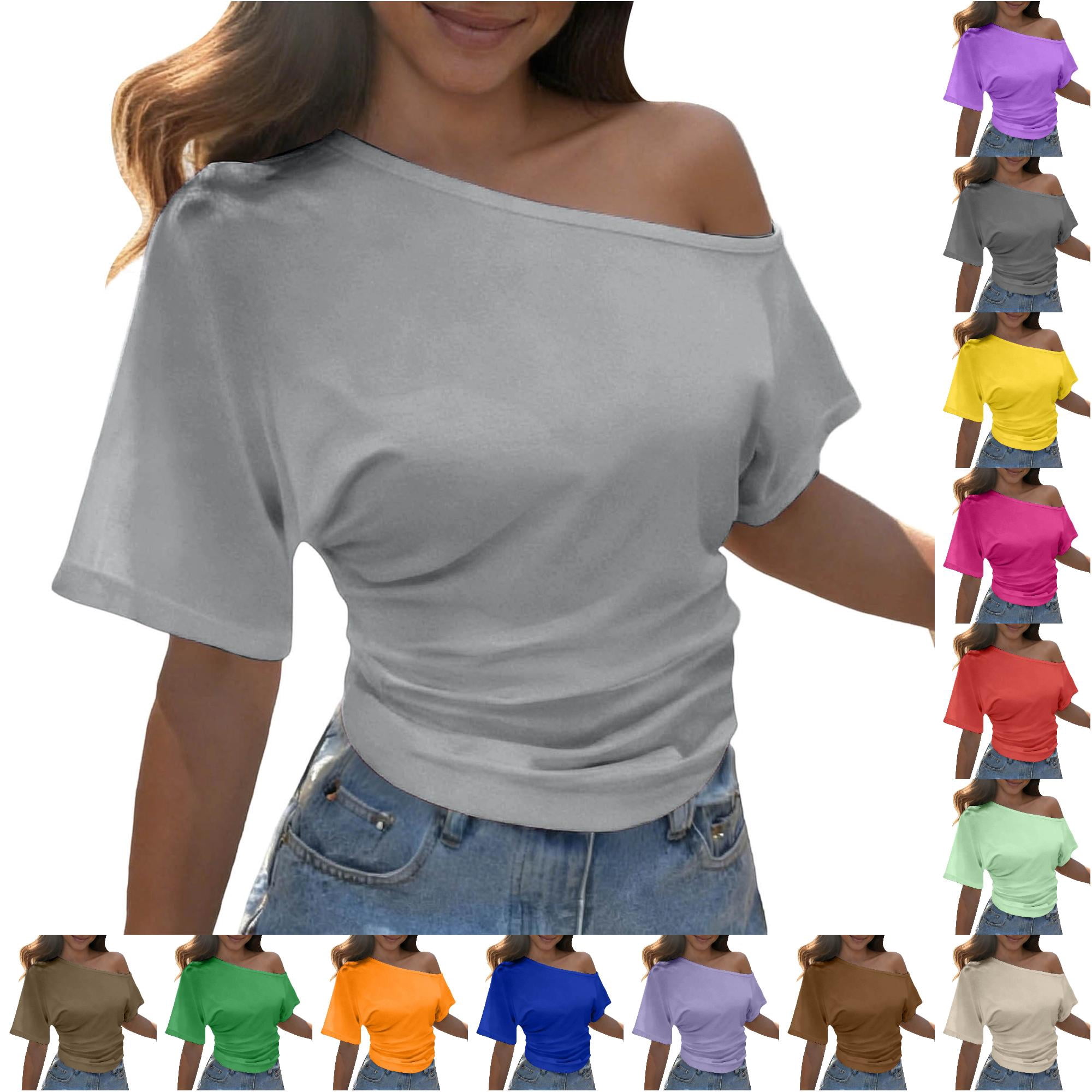 CAIVO Women Shirts Casual Summer Smocked Solid Color Asymmetrical ...