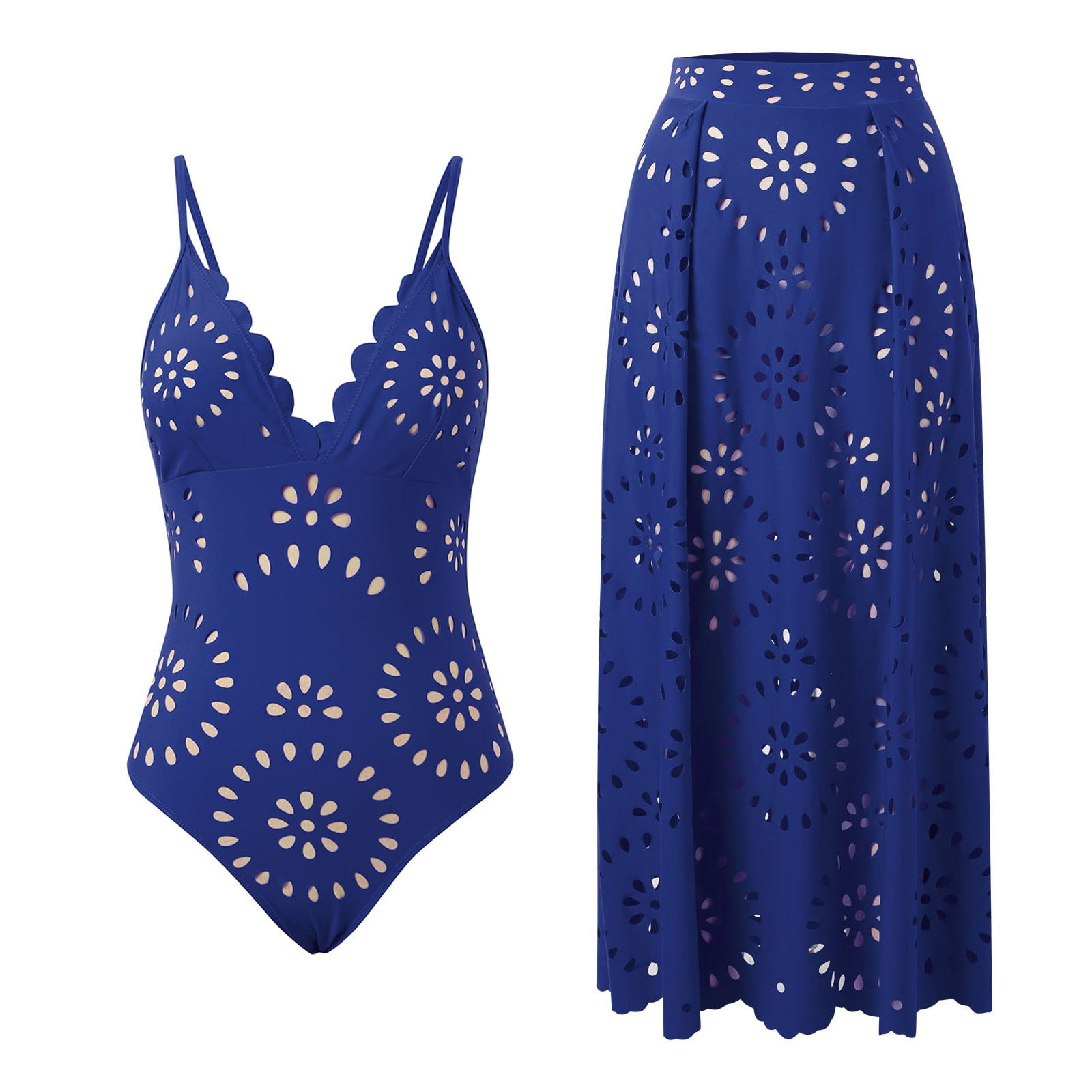 CAIVO Women Swimwear Bathing Suit Petal Hollow V-Neck Swimsuit And ...