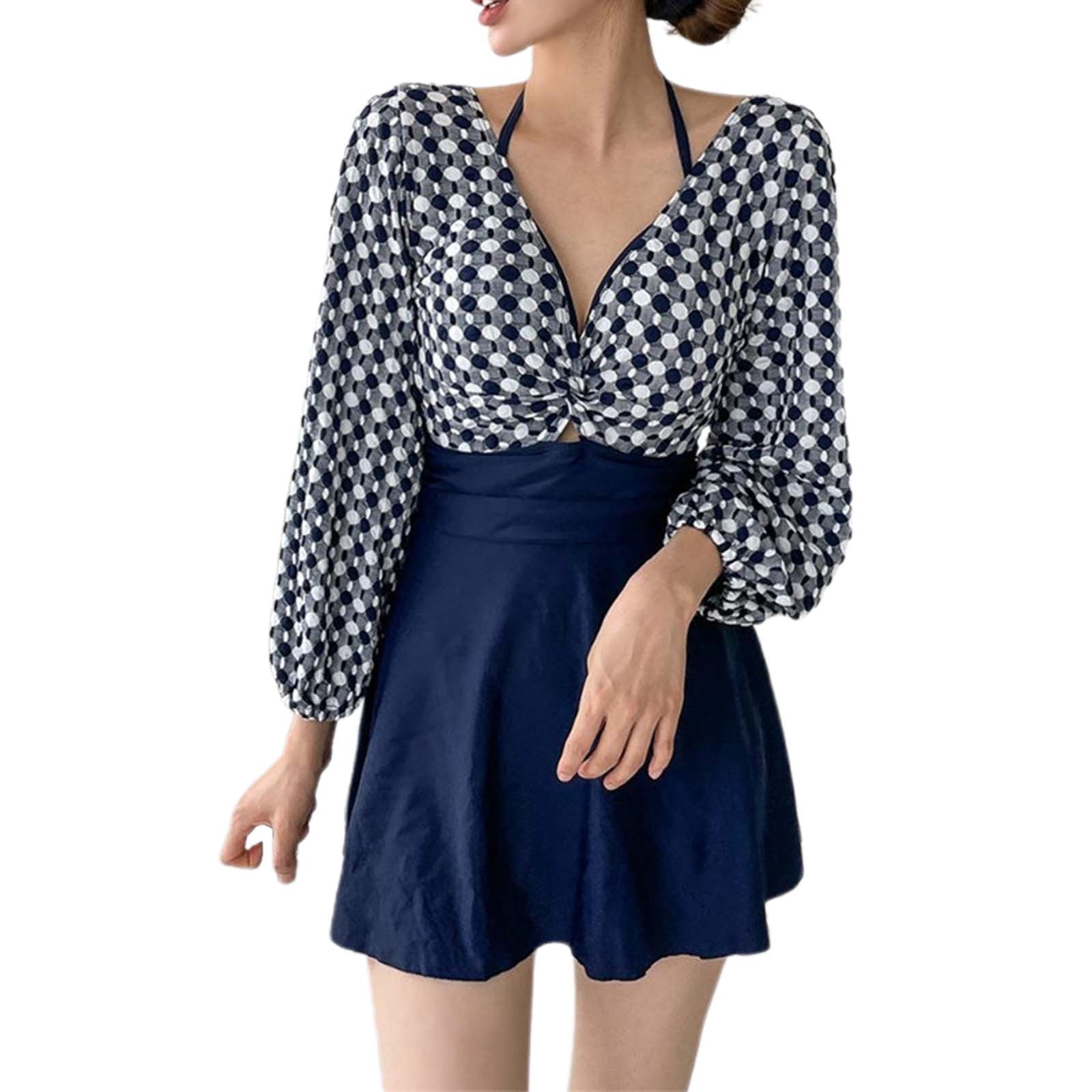 CAIVO Women Swimwear Color Block Long Sleeve Sun Tight Fit Backless ...