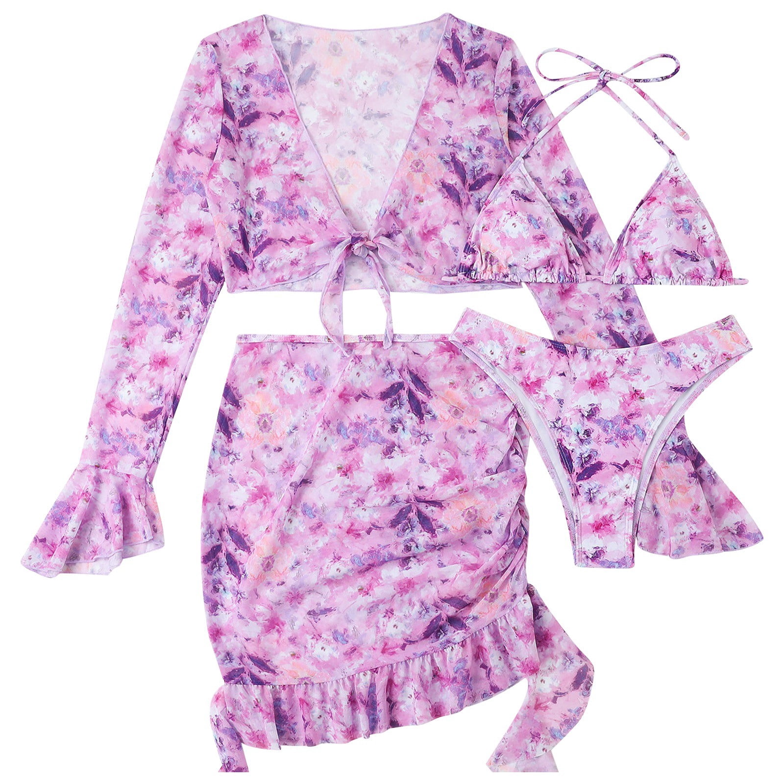 CAIVO Women Swimwear Personality Fashion Comfortable Print Long Sleeve ...