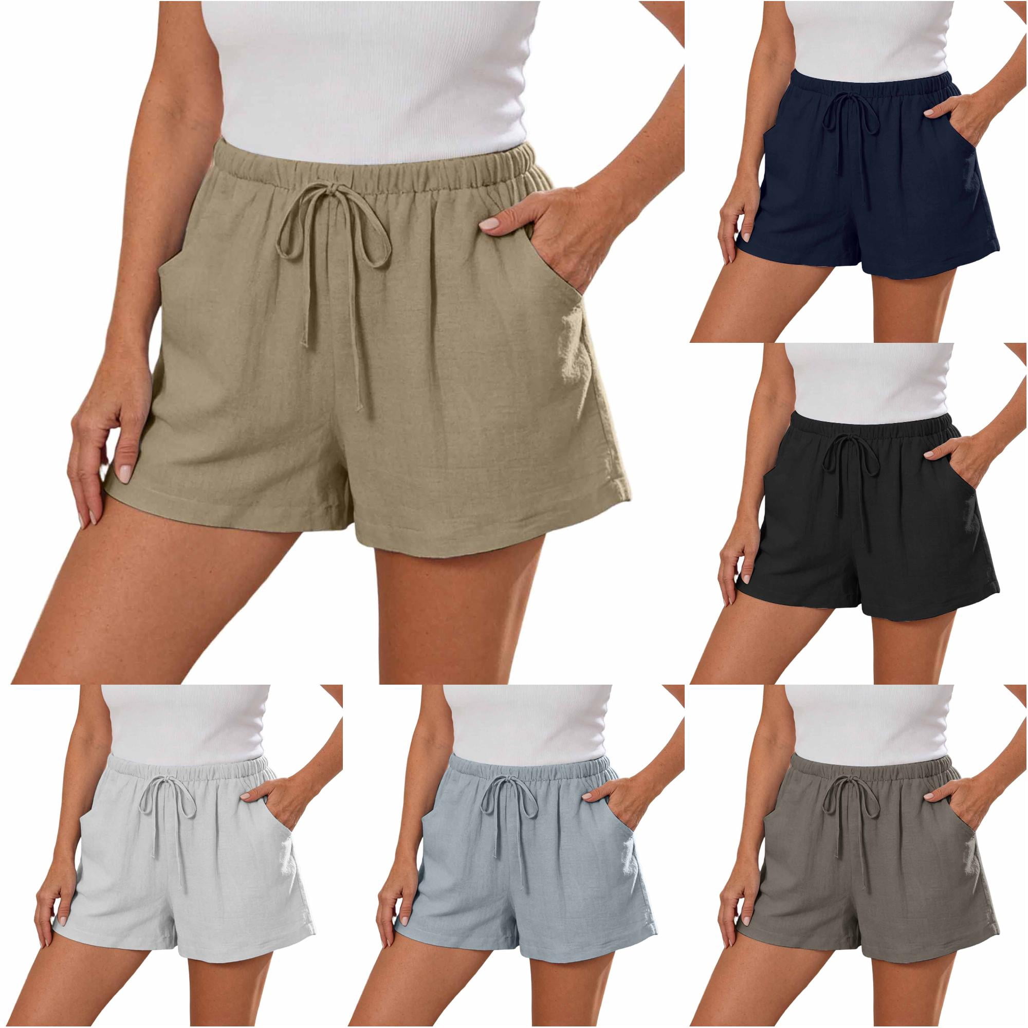 CAIVO Women Washed Textured Casual Shorts Soft High Waist Denim Trunks ...