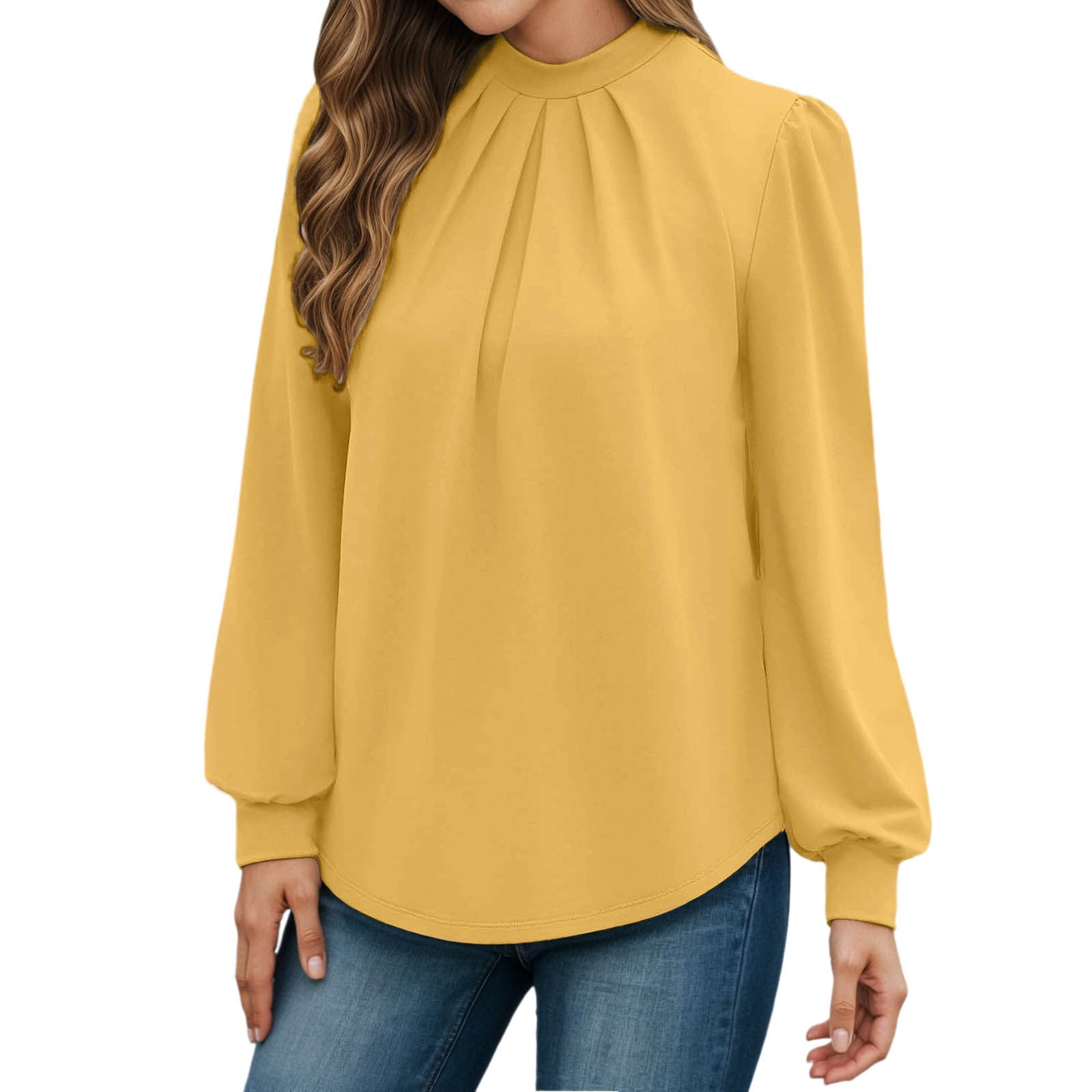 CAIVO Women's Casual Long Sleeve Shirt Elegant Stand Collar Blouse With ...