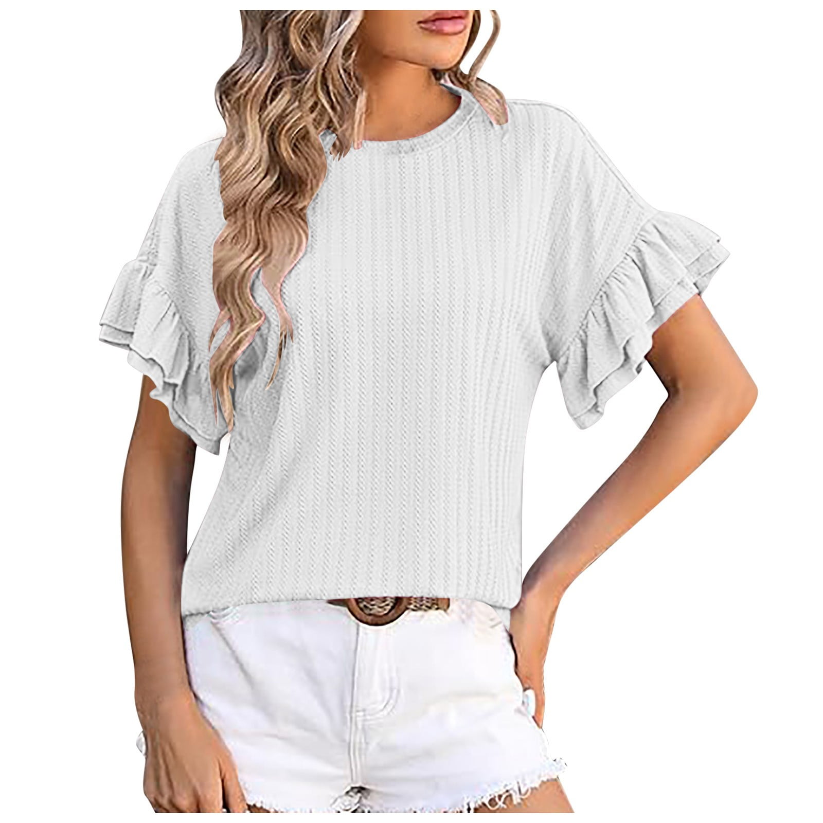 CAIVO Women's Casual Summer Blouse T Shirts Short Sleeve Crew Neck Tops ...
