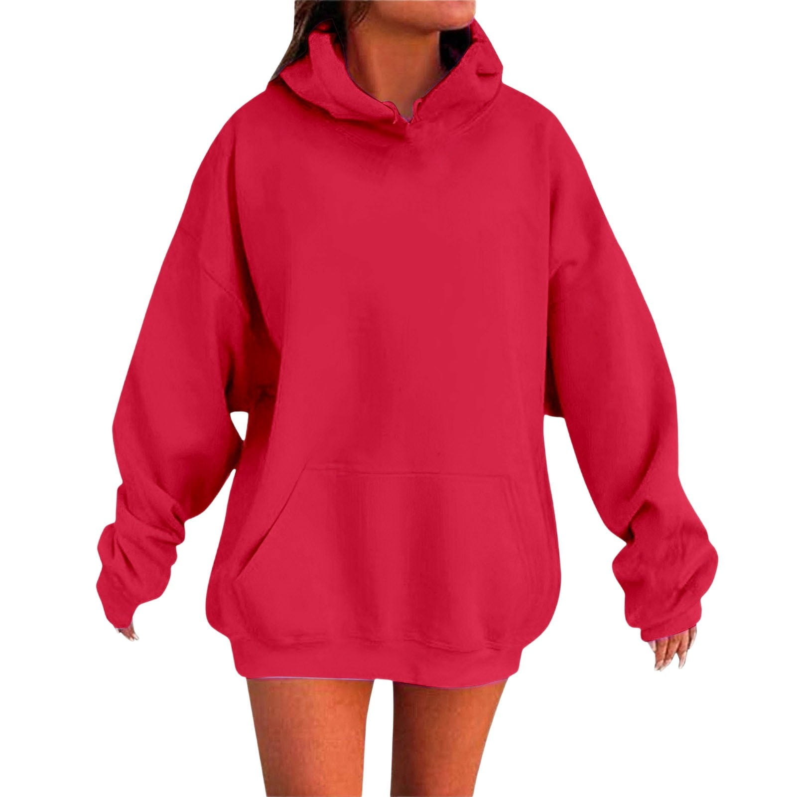 CAIVO Women's Solid Color Drop Shoulder Hoodie With Pockets Comfortable ...