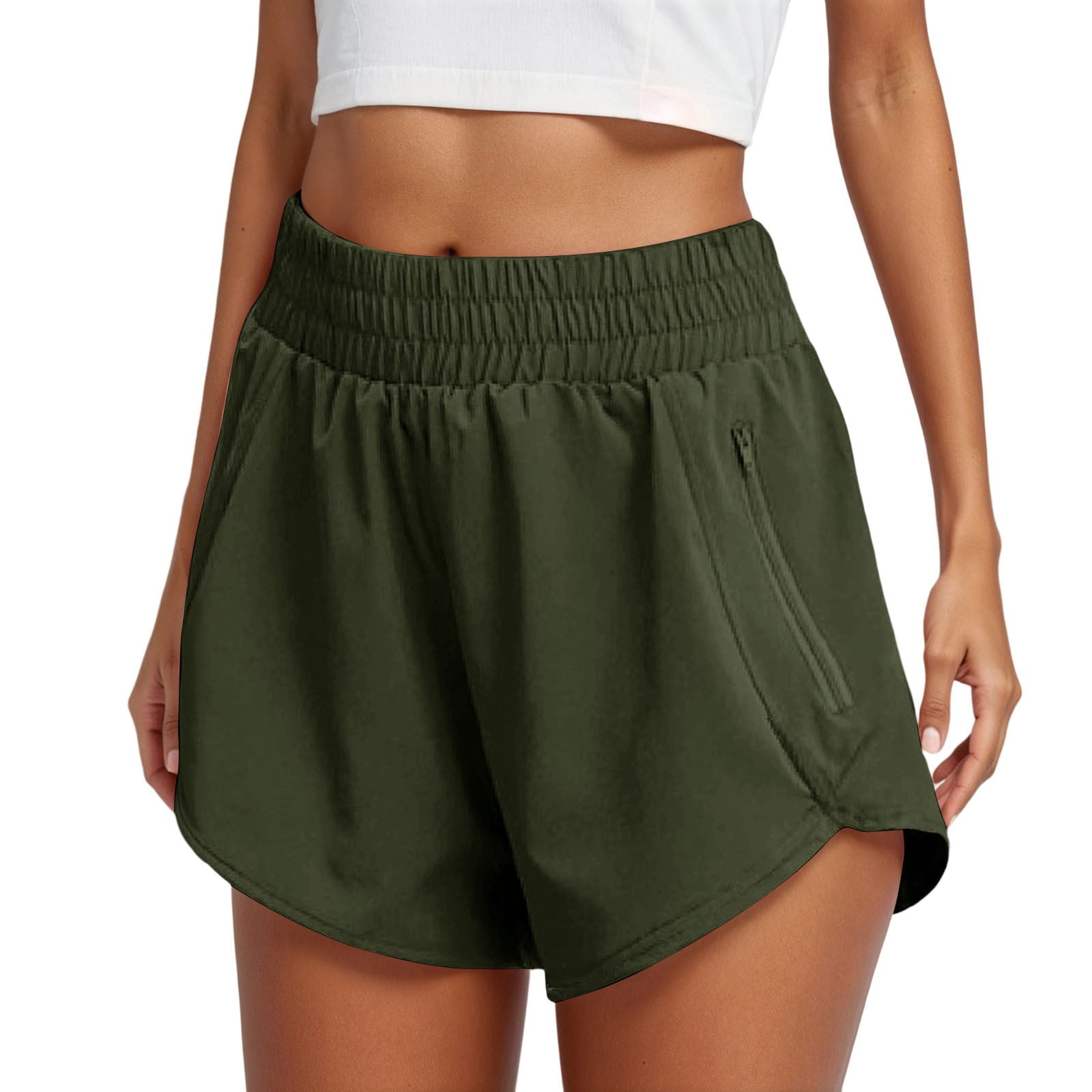 CAIVO Women's Summer Running Shorts With Pockets Side Zipper Elastic ...