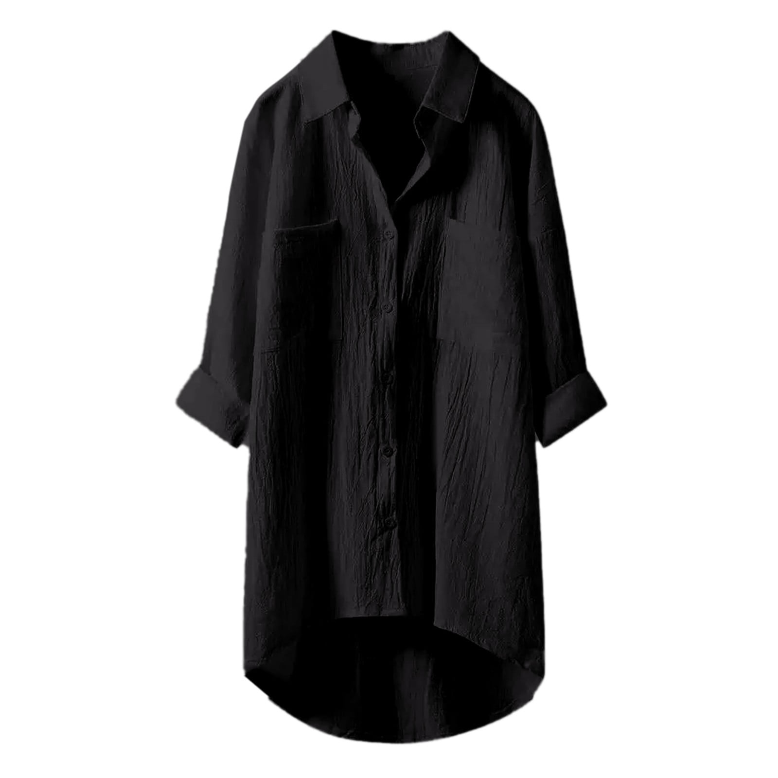 CAIVO Women's Temperament Solid Color Linen Shirt Loose Autumn Blouse ...