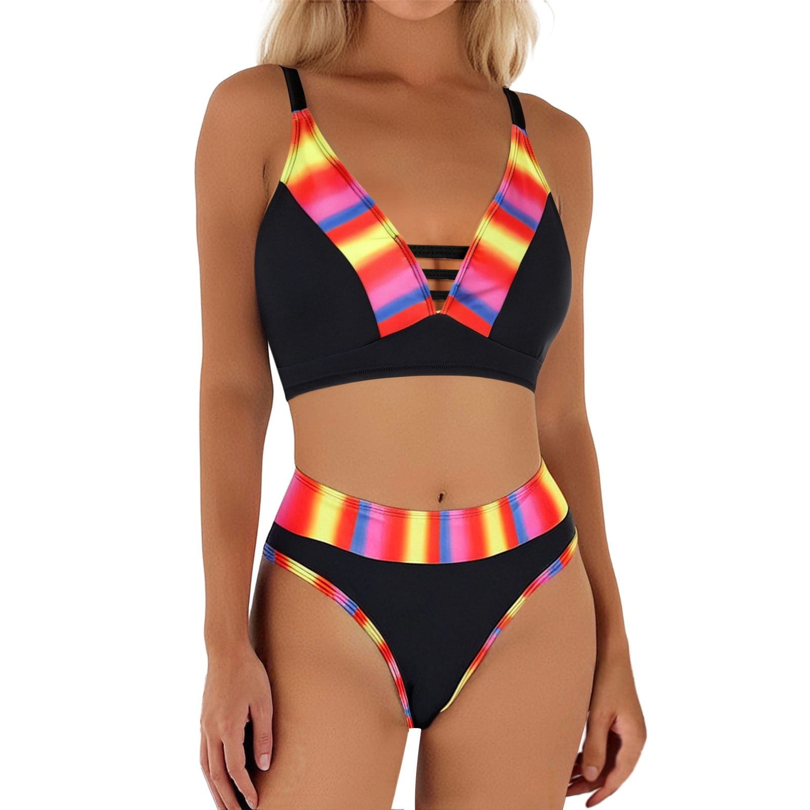 CAIVO Womens Bikini Sets Triangle Sexy Swimsuit Color Block String Two Piece Bathing Suit 2025 ...